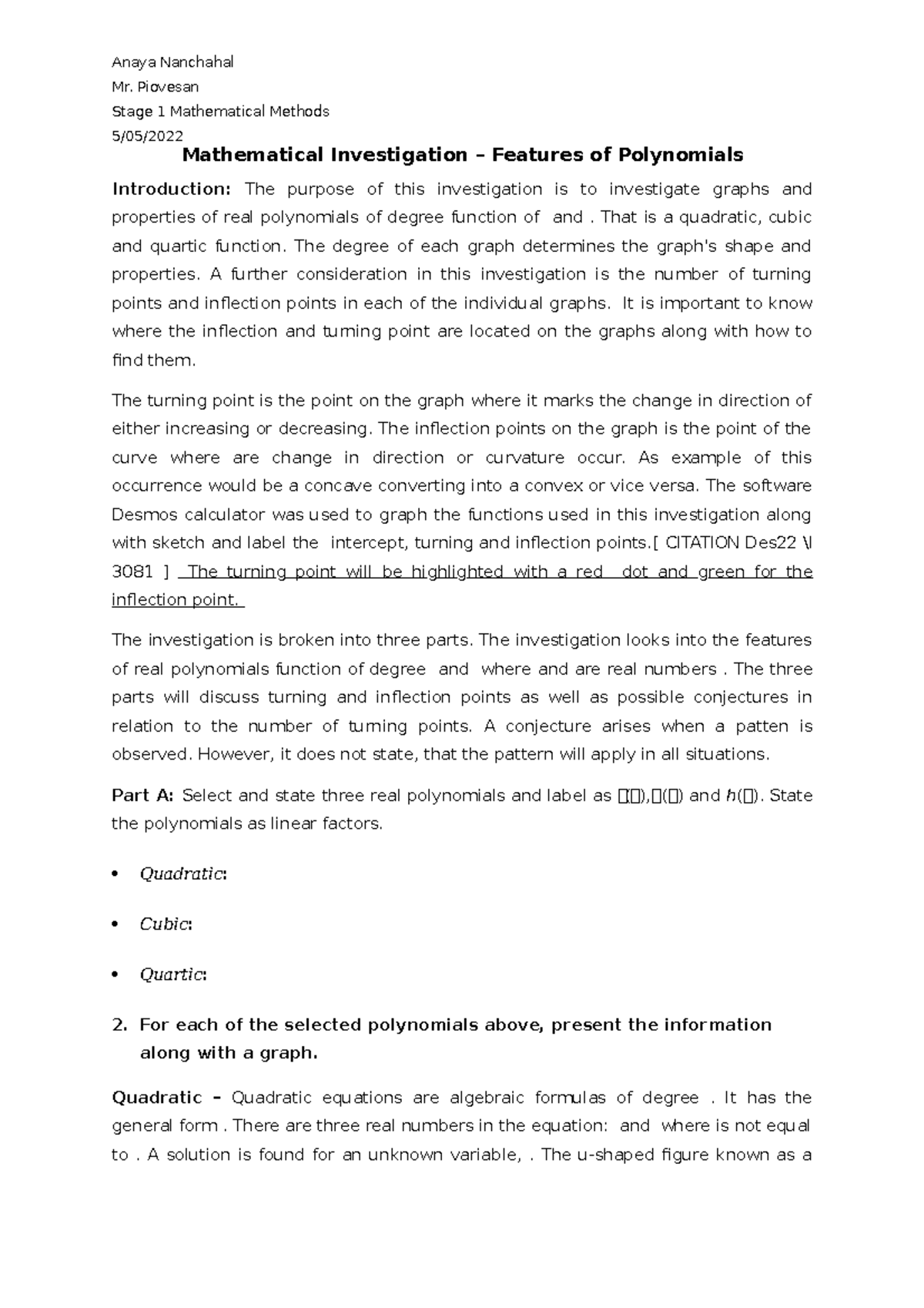 Features of Polynomials - Investigation - Mr. Piovesan Stage 1 ...