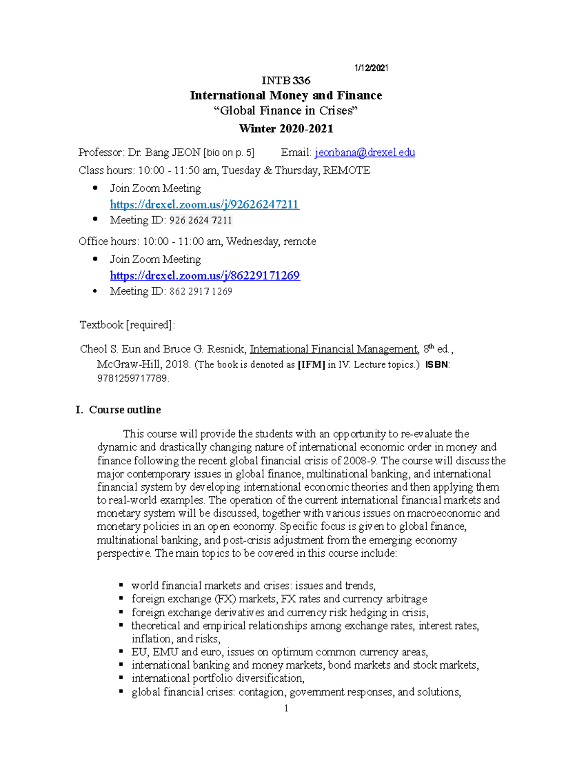 Syllabus INTB 336 Winter 2020-21 rev5 - 1/12/ INTB 336 International ...