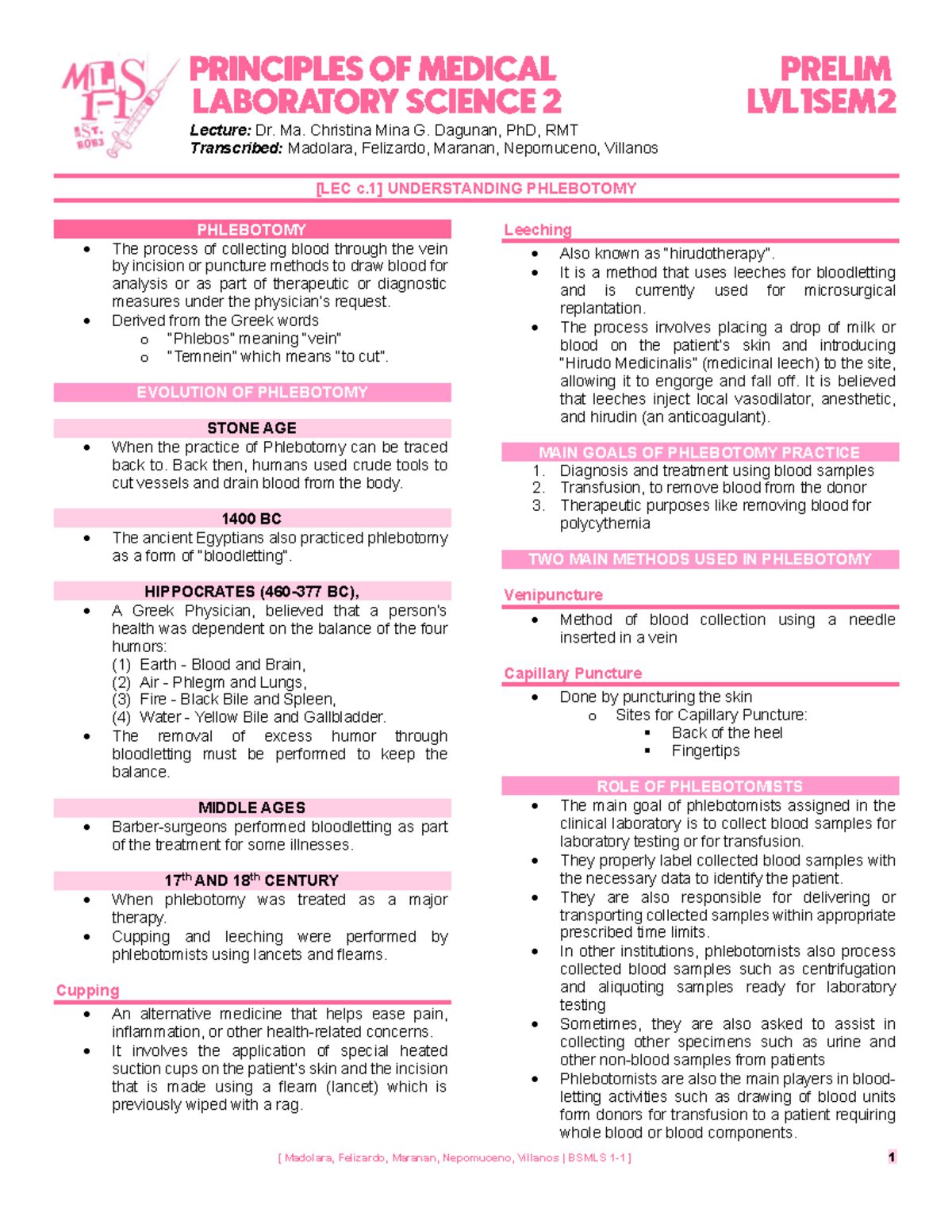 [MLS 1-1] MLS105 Lec c - Notes in PMLS 2 - Lecture: Dr. Ma. Christina ...