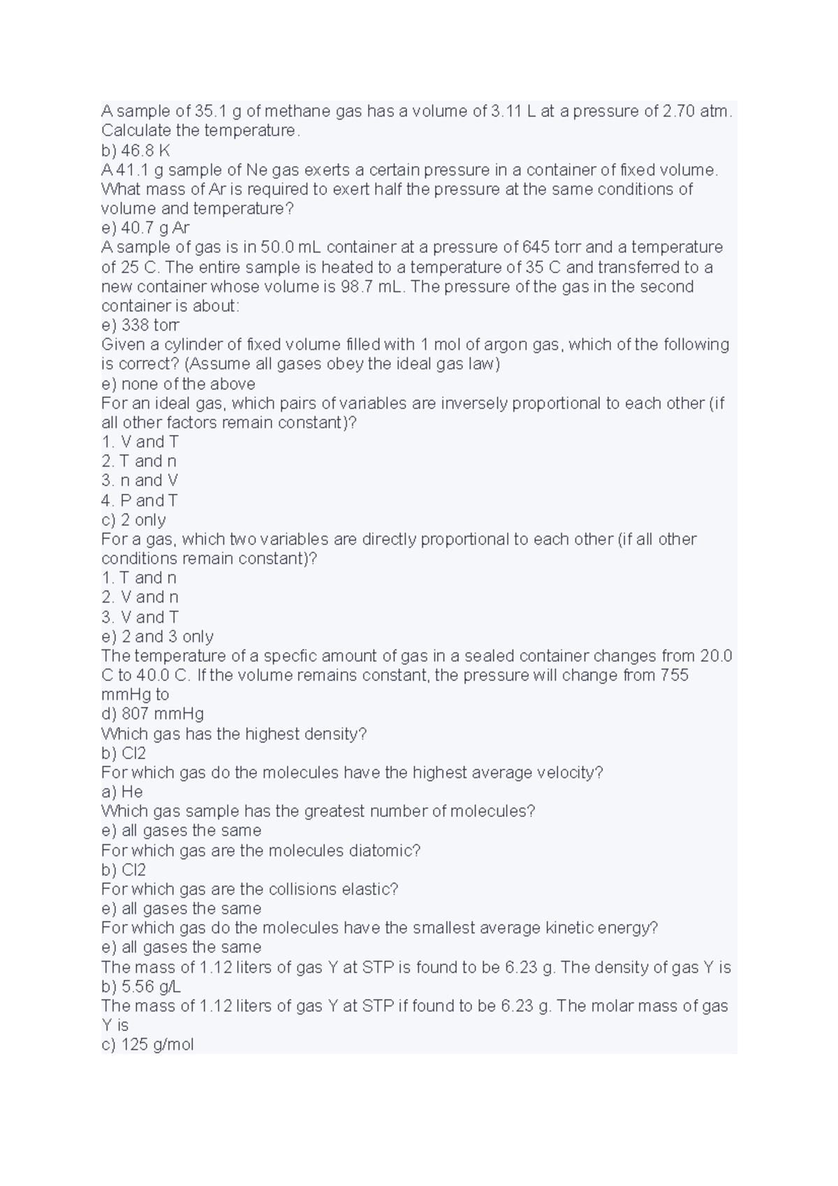 A sample of 35 - Chemistry 101 - A sample of 35 g of methane gas has a ...