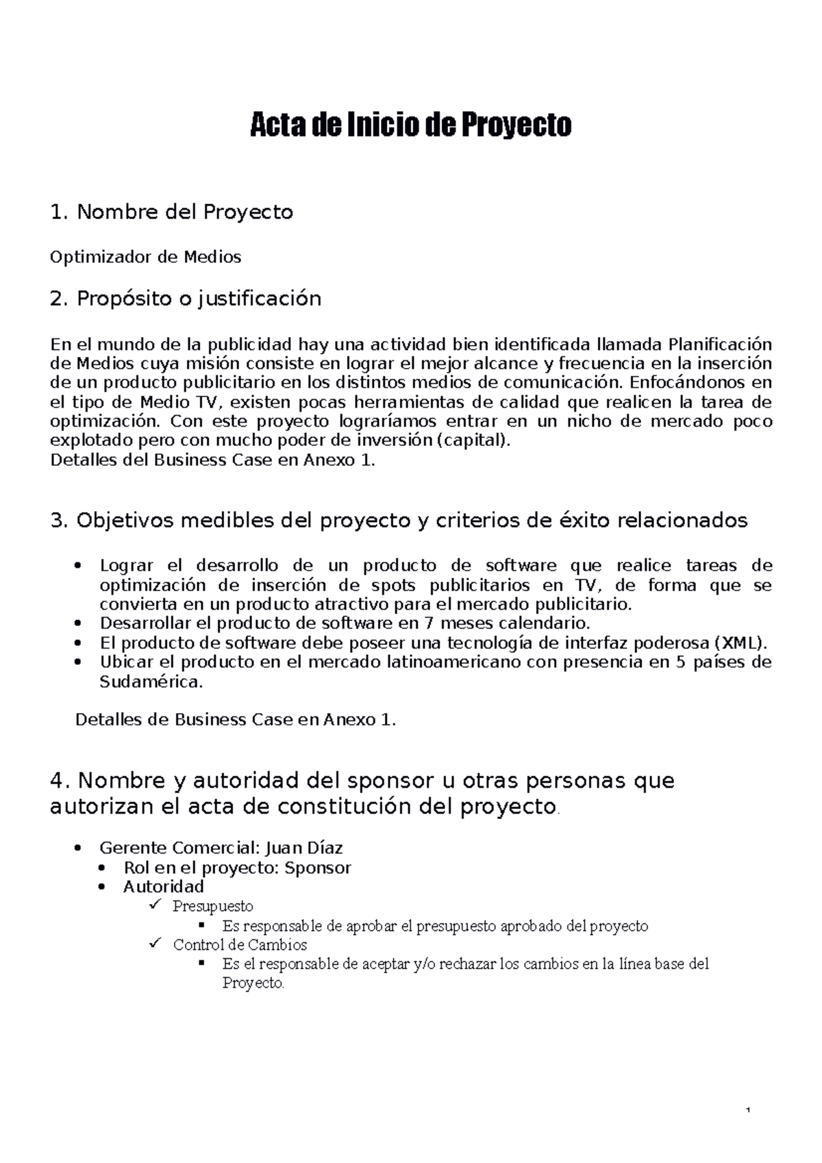 231340190 Entregable 1 Acta de Inicio de Proyecto - Acta de Inicio de ...