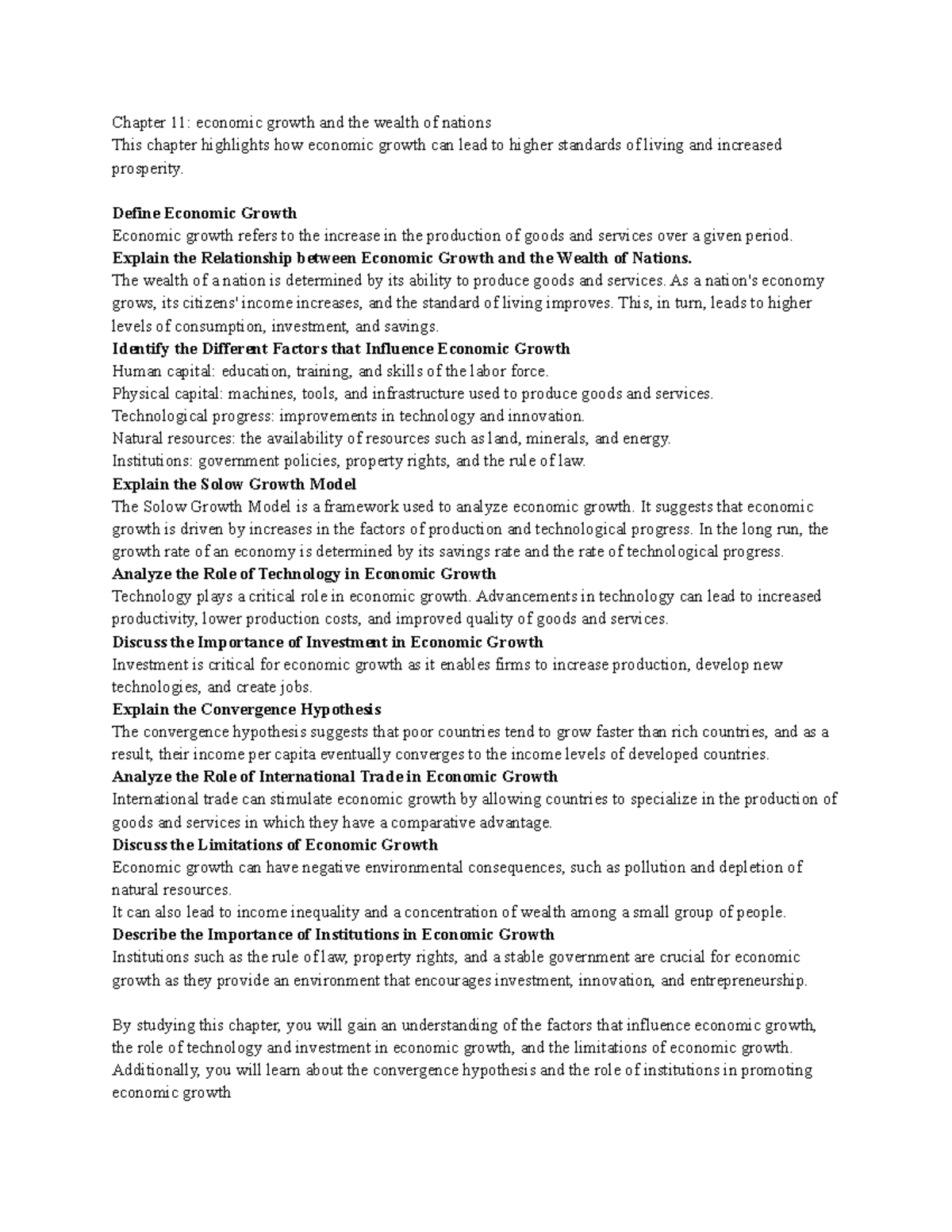 Test 2 - Chapter 11 review - Chapter 11: economic growth and the wealth ...