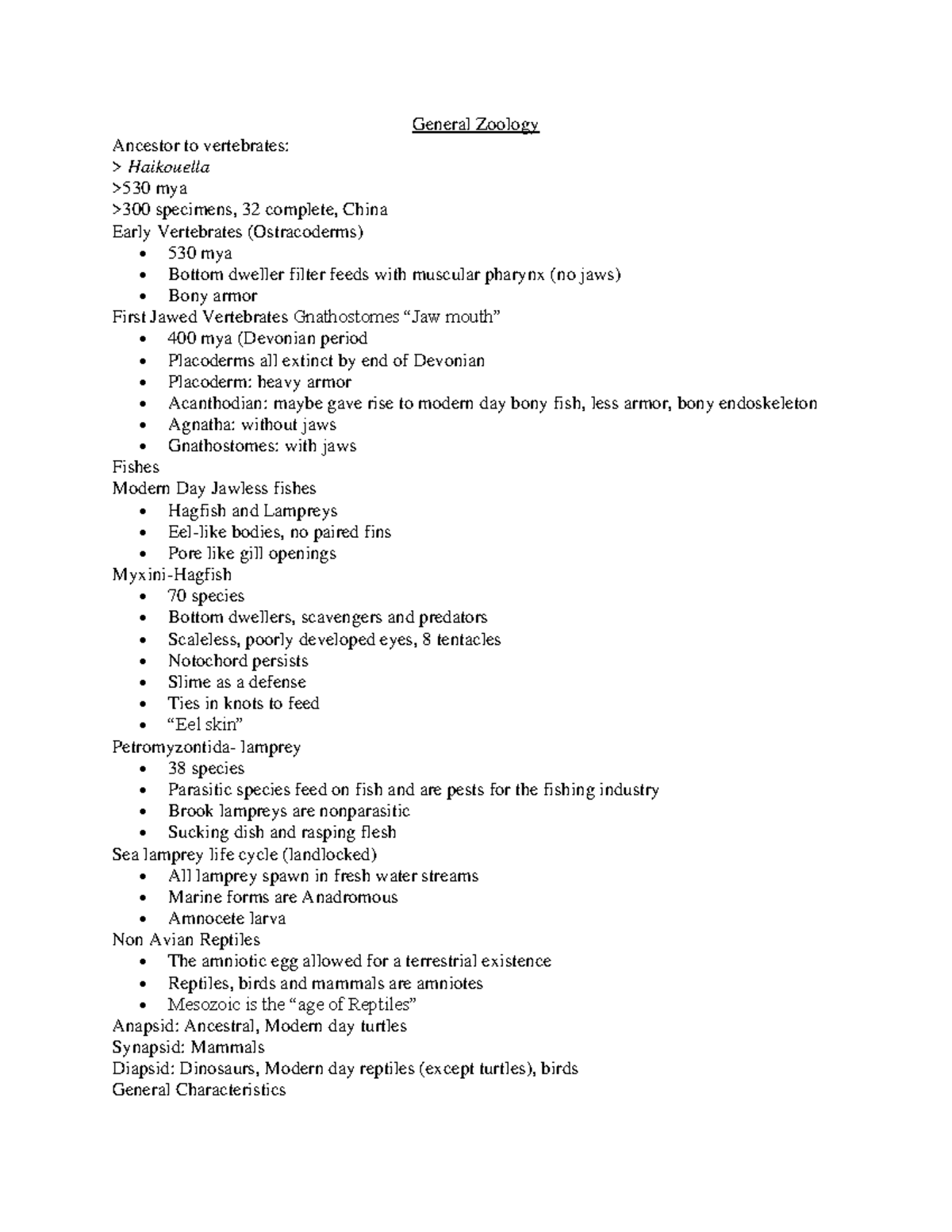 General Zoology Fish Bird Reptiles - General Zoology Ancestor to ...