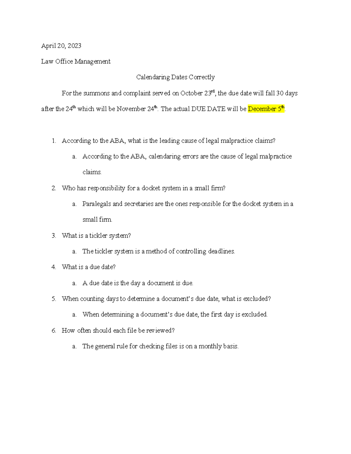 Calendaring Dates Correctly - April 20, 2023 Law Office Management ...