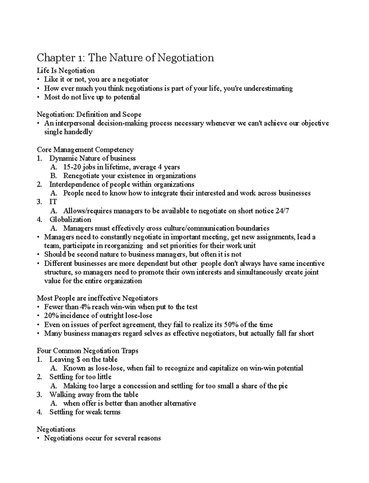 Negotiation - Power Point Slide Notes - Chapter 1: The Nature of ...
