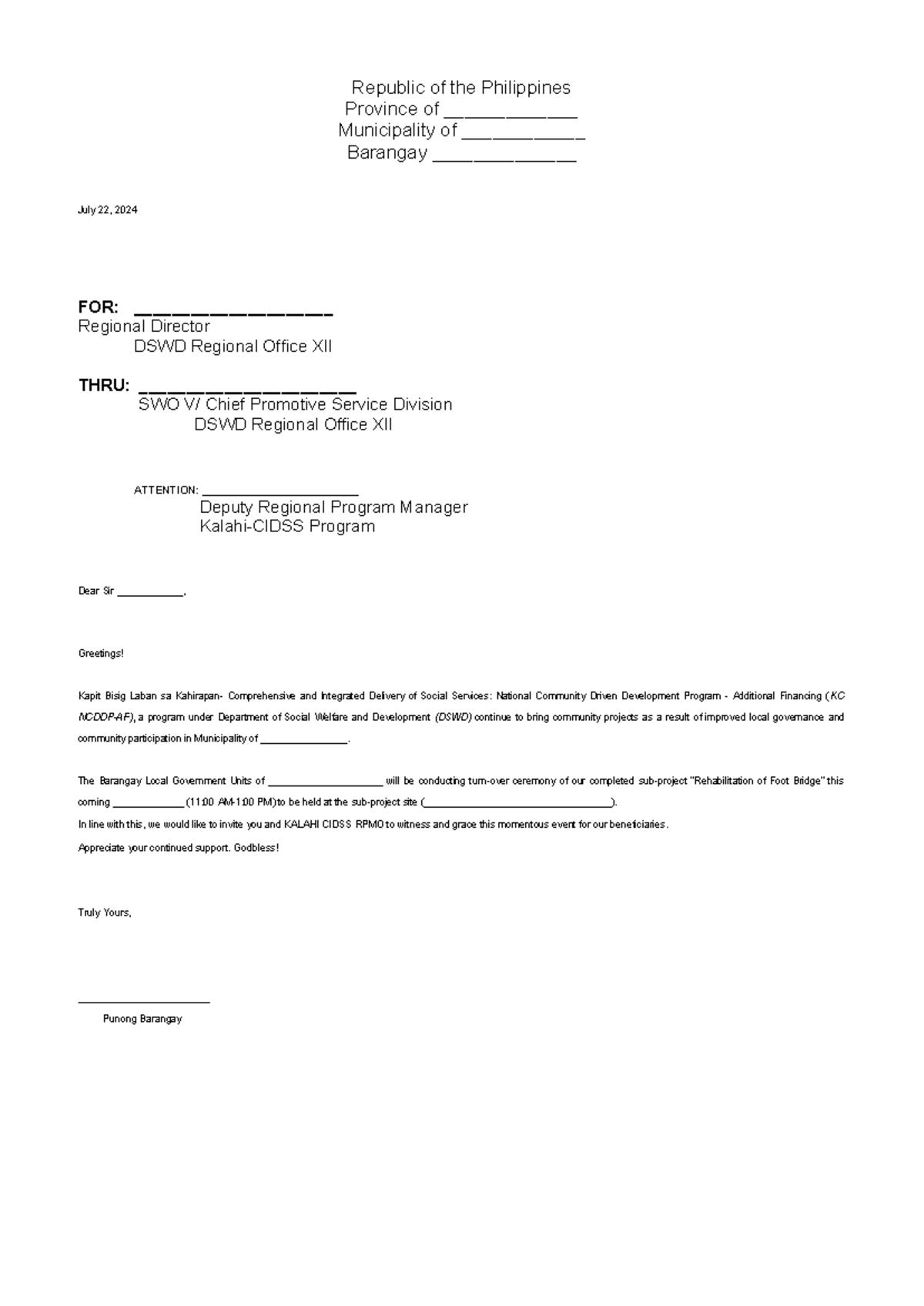 Invitation Letter - Republic of the Philippines Province of ...
