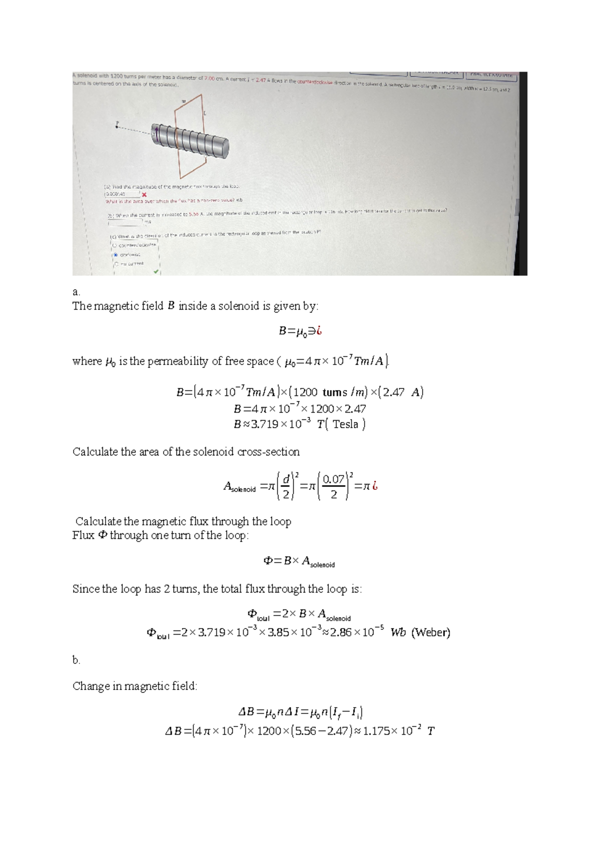 Electric current.magnetic field - a. The magnetic field B inside a ...