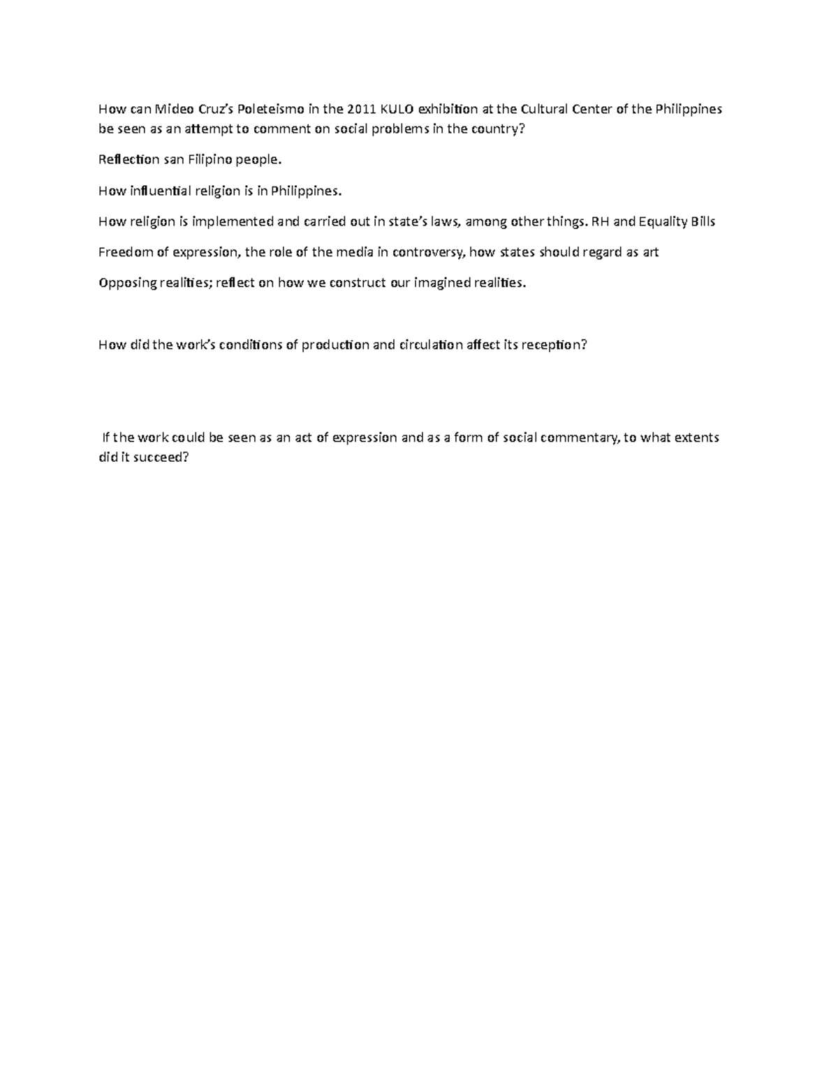 Outline - Notes - How can Mideo Cruz’s Poleteismo in the 2011 KULO ...