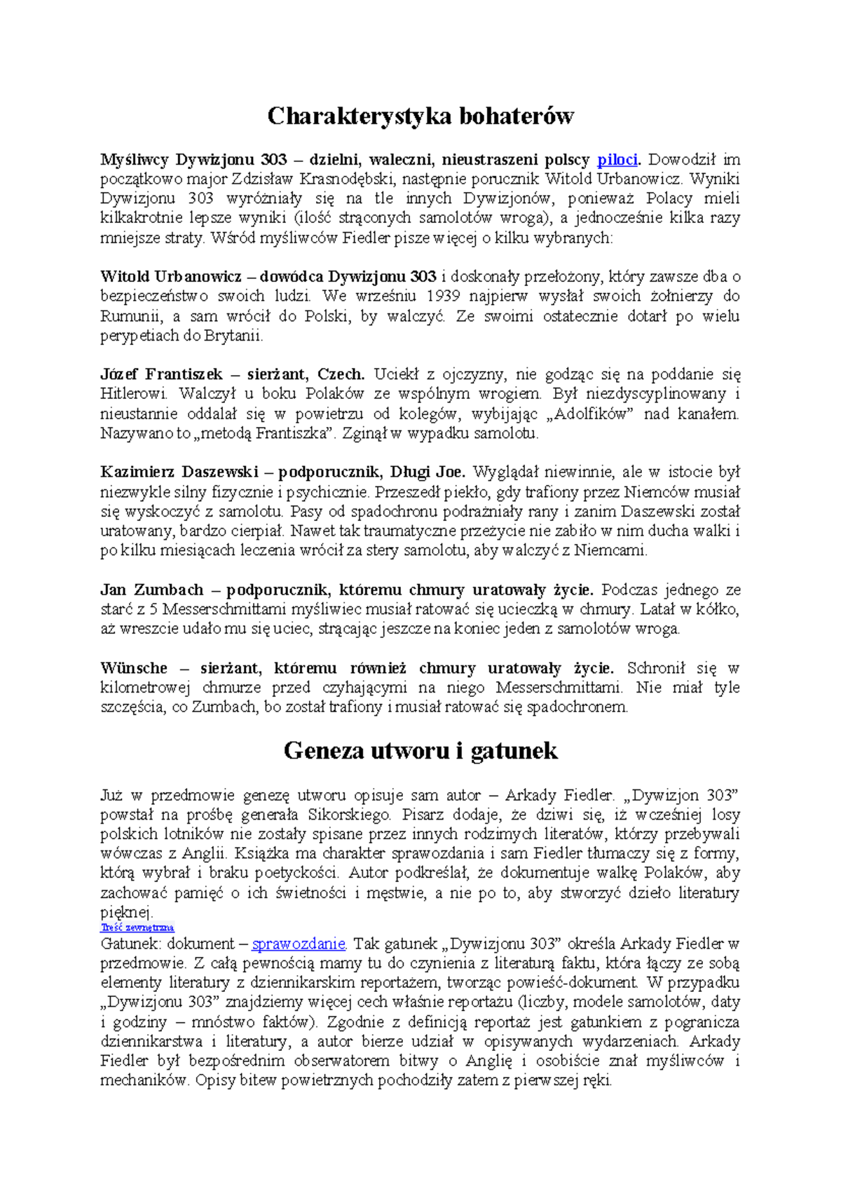 Charakterystyka boh - Charakterystyka bohaterów Myśliwcy Dywizjonu 303 ...