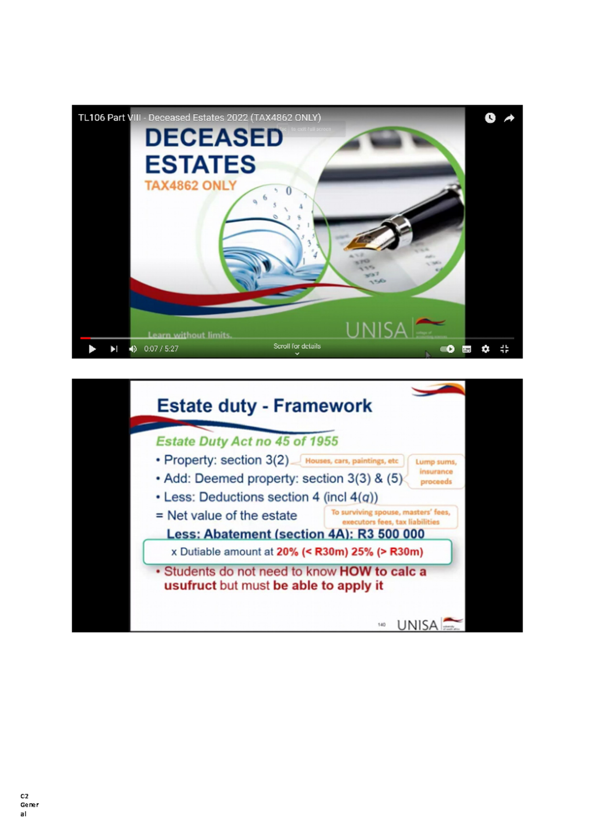 Estate Duty - TAX 4862 - C Gener al C Gener al - Studocu