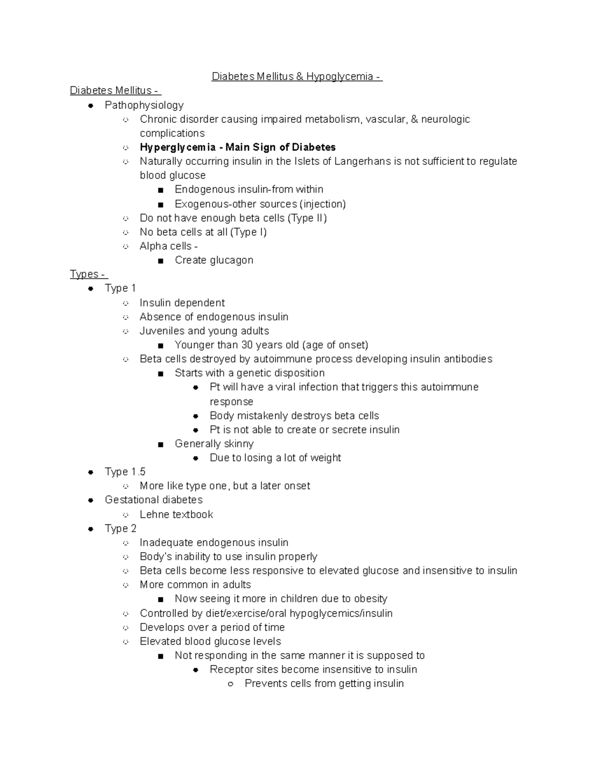 Diabetes Notes - Diabetes Mellitus & Hypoglycemia - Diabetes Mellitus ...