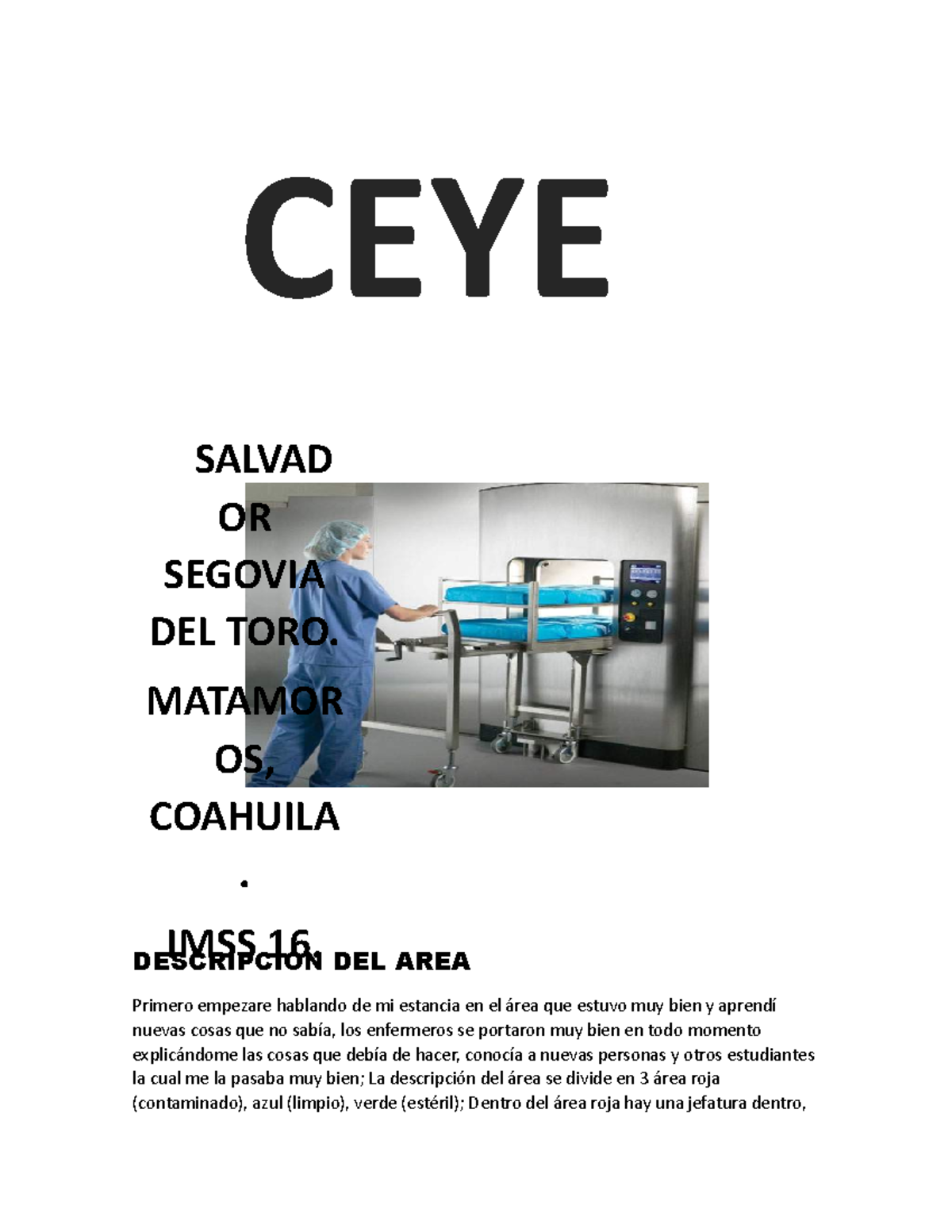 Ceye - Practicas de ceye - DESCRIPCION DEL AREA Primero empezare ...