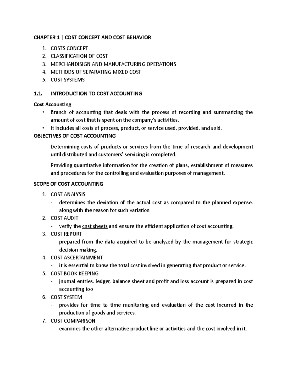 AFAR 1 - Cost Accounting - CHAPTER 1 | COST CONCEPT AND COST BEHAVIOR 1 ...
