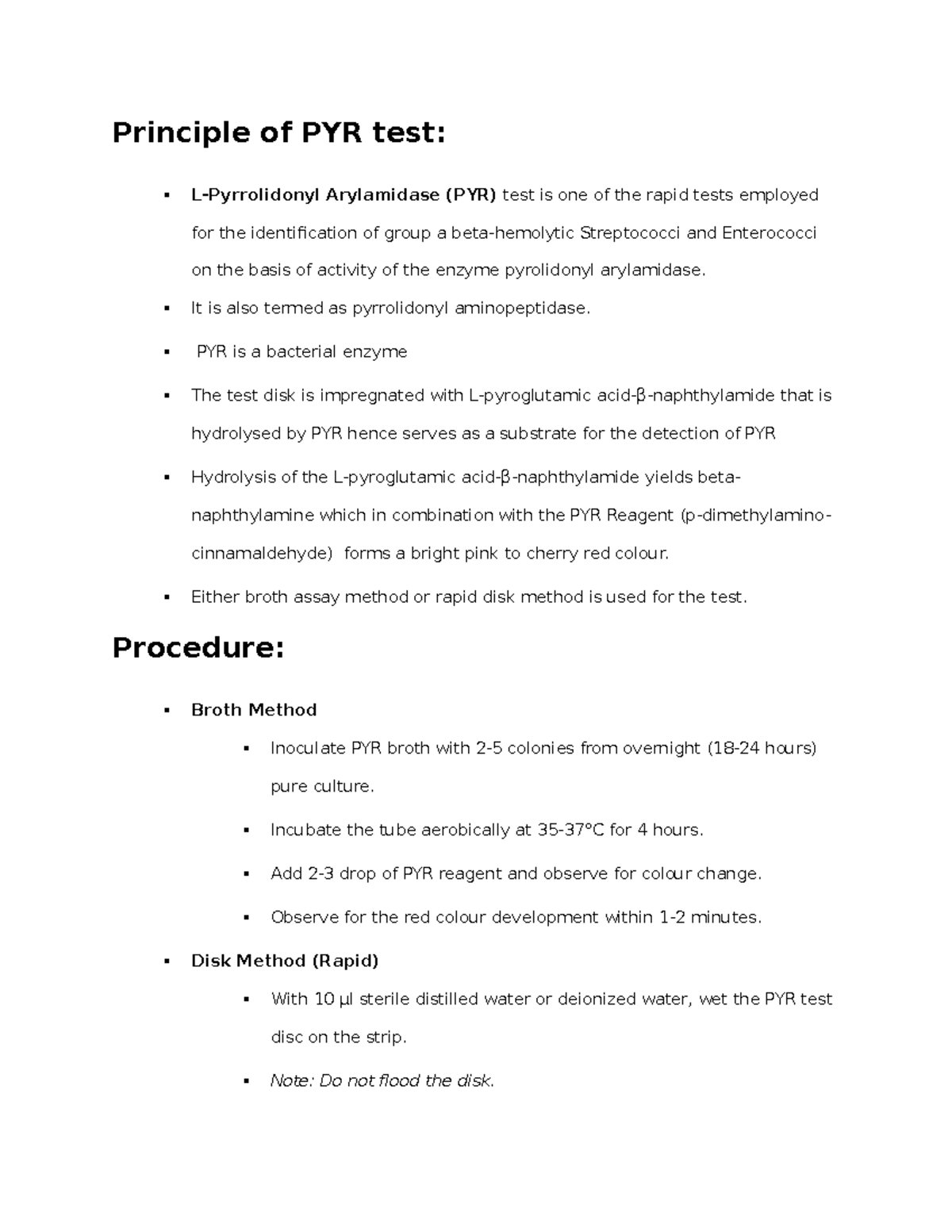 Biology Science 193 - Principle of PYR test: L-Pyrrolidonyl Arylamidase ...