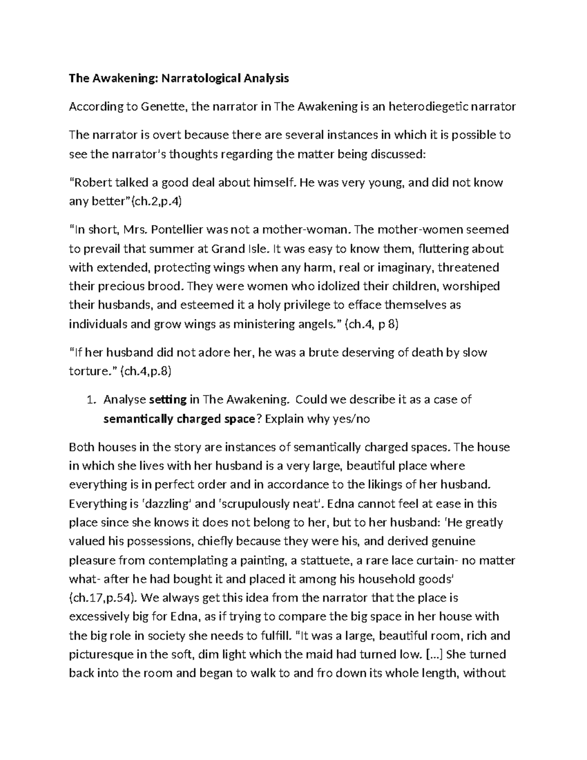 The Awakening Narratological analysis 1 - The Awakening: Narratological ...