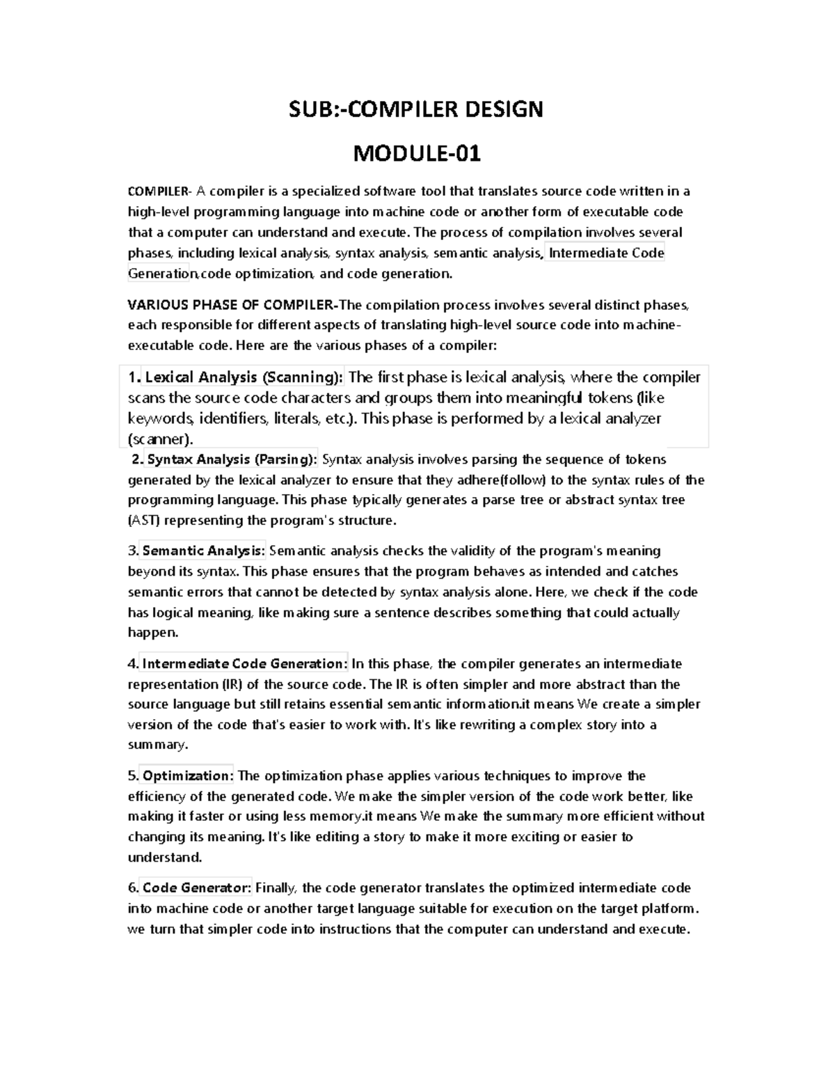 Module 1 Sub Compiler Design Module Compiler A Compiler Is A Specialized Software
