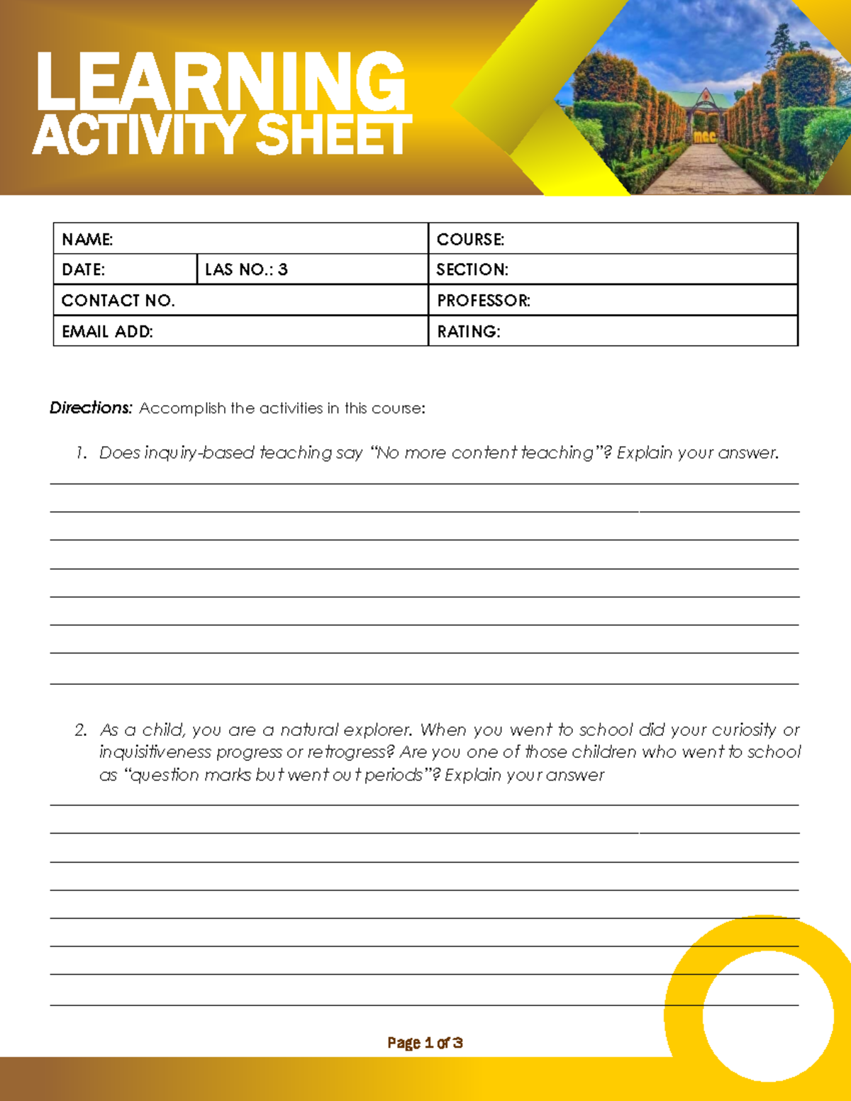 M-ALLD-121 Learning-Activity-No - Page 1 of 3 LEARNING ACTIVITY SHEET ...