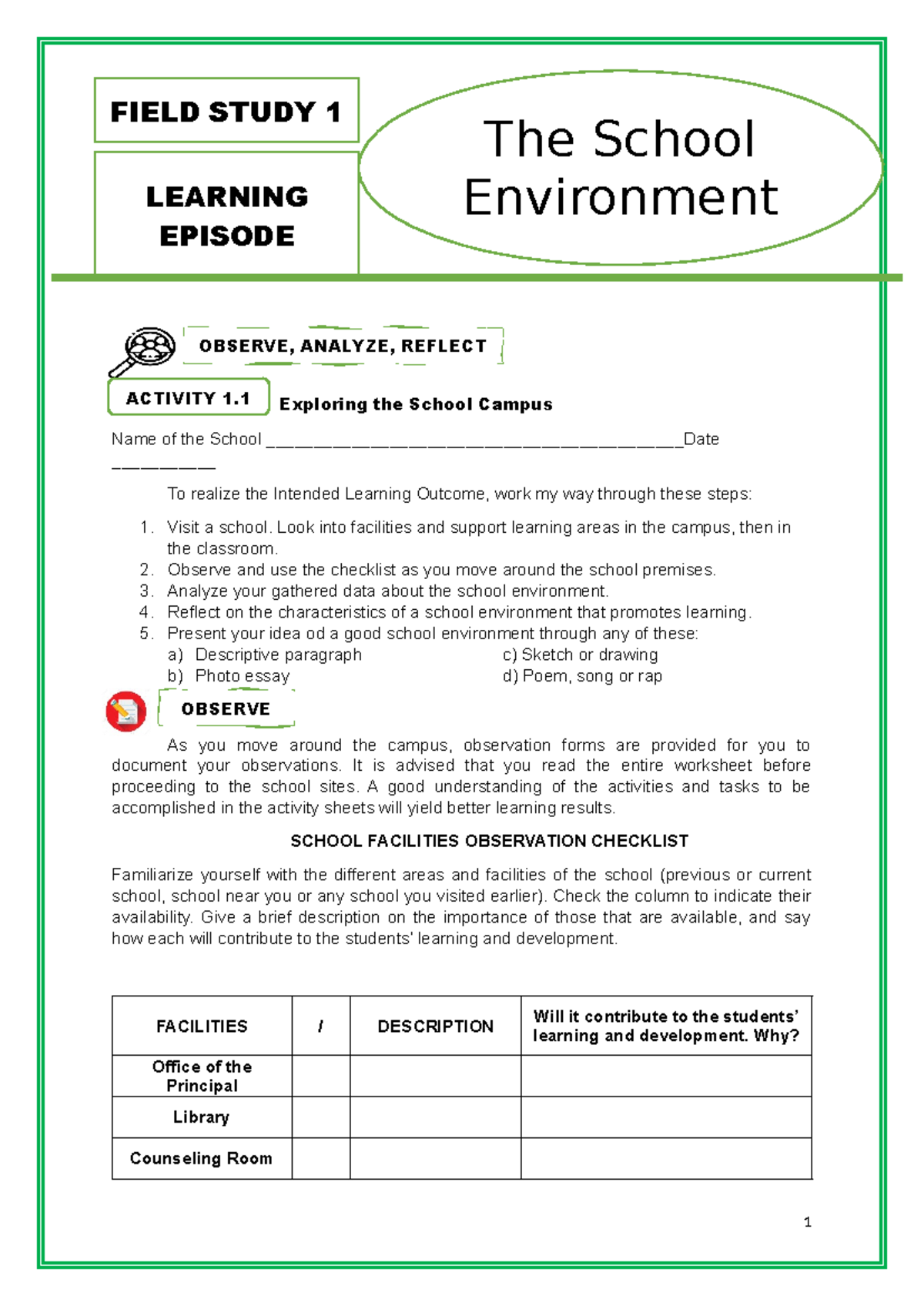 Learning Episode 1 - Lesson 1: The School Environment - Exploring the ...