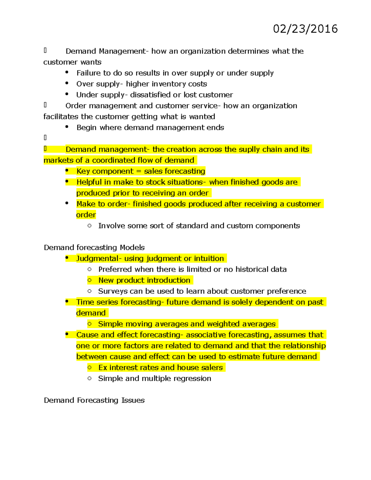 Chapter 7 - Summary Logistics Management - Demand how an organization ...
