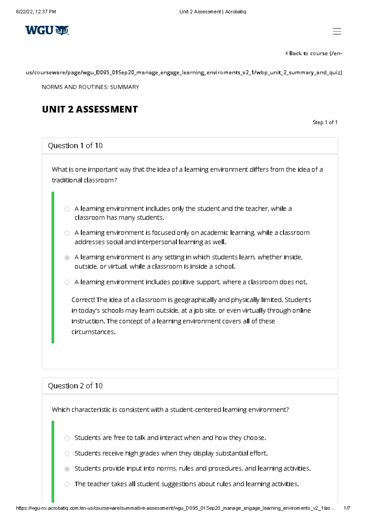 D095 Unit 2 Quiz - Study materials - NORMS AND ROUTINES: SUMMARY UNIT 2 ...