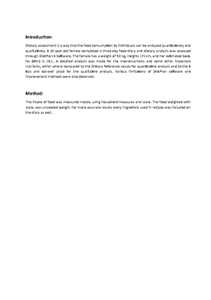 Diet analysis Part 3 - HO15 - Studocu