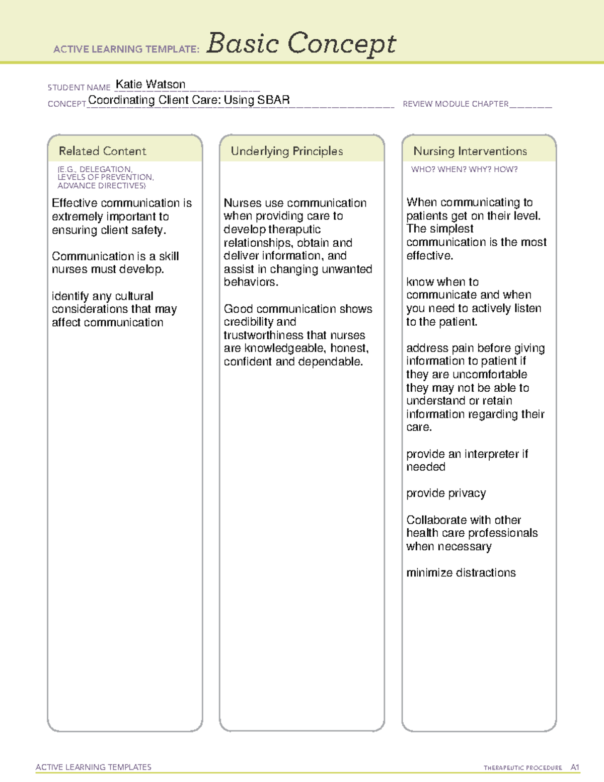 Basic Concept Coordinating Client Care using SBAR - NUR 111 - ACTIVE ...