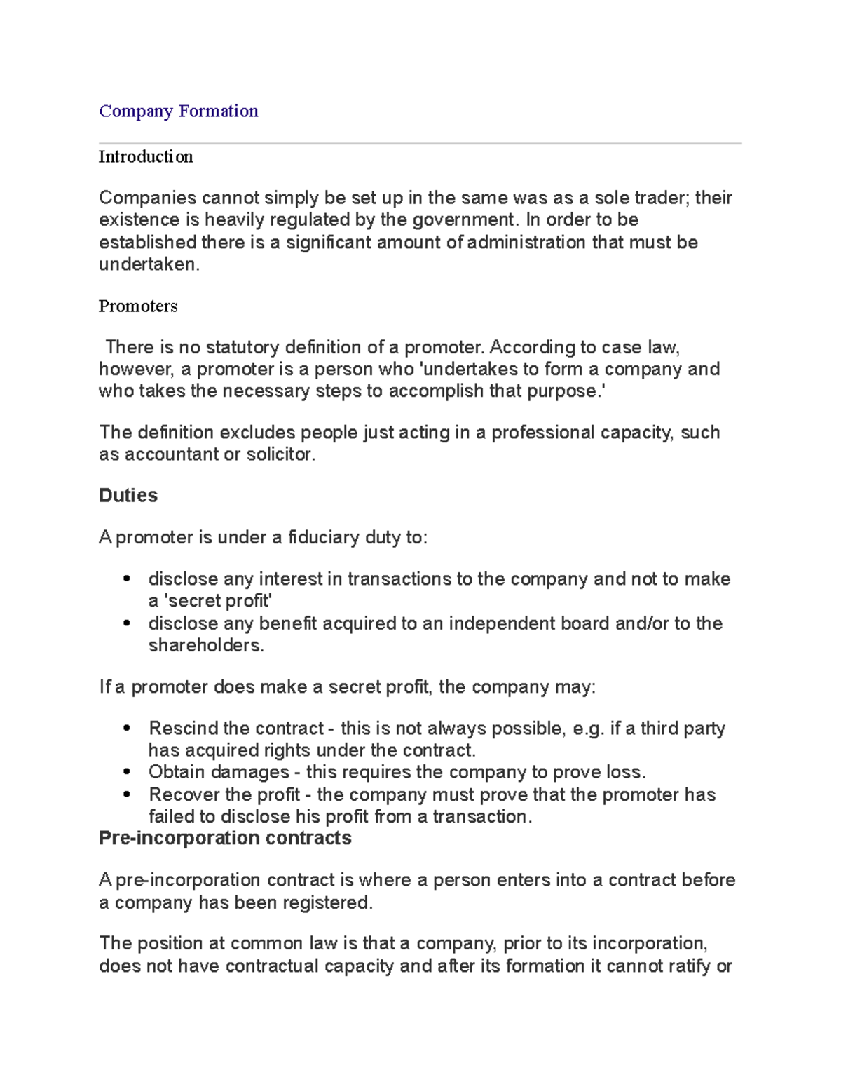 Company Formation - Lecture notes 2 - Company Formation 1 Introduction ...