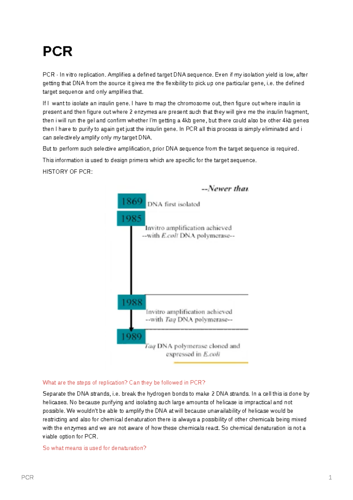 Polymerase chain reaction lecture notes for 2020-21 notes from class ...