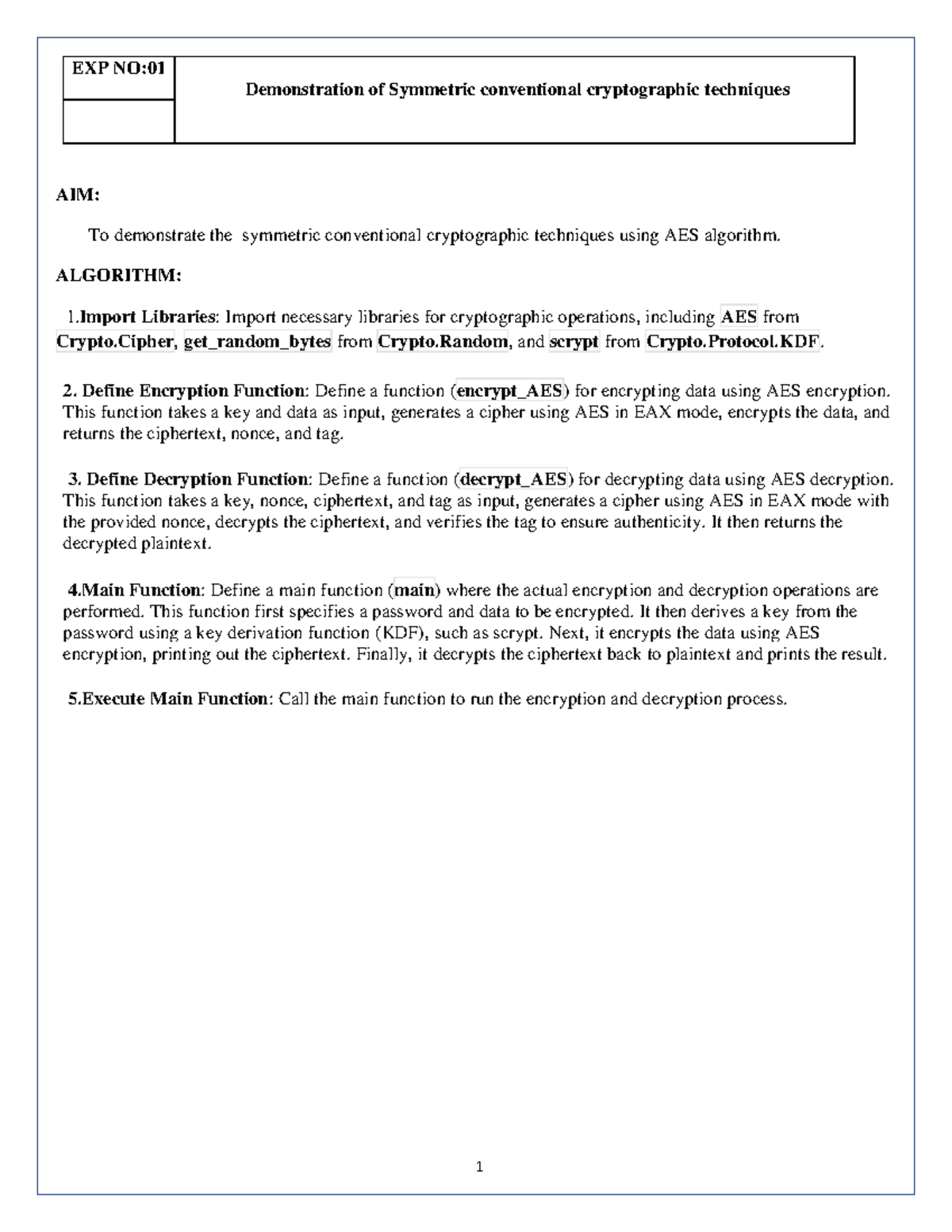 Data Exploration and Visualization - EXP NO: Demonstration of Symmetric conventional ...