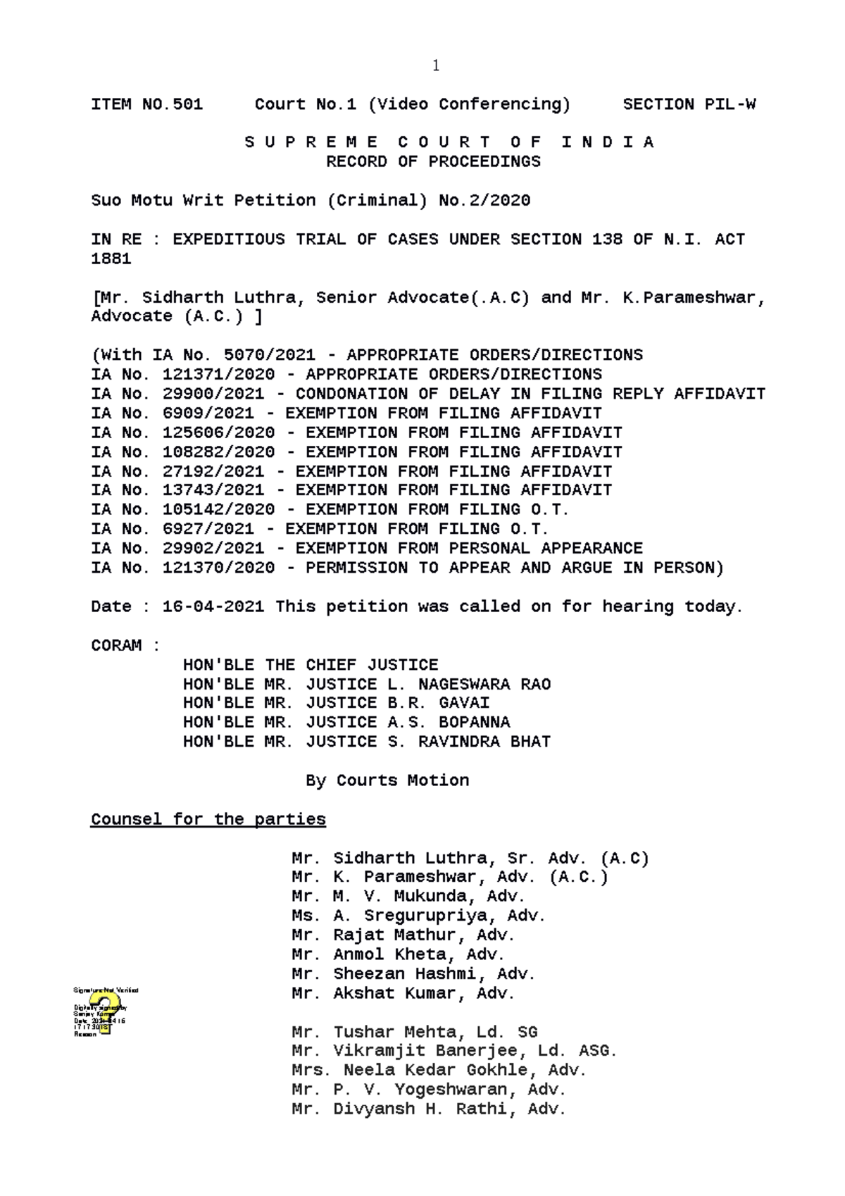 9631 2020 31 501 27616 Order 16-Apr-2021 - ITEM NO Court No (Video ...