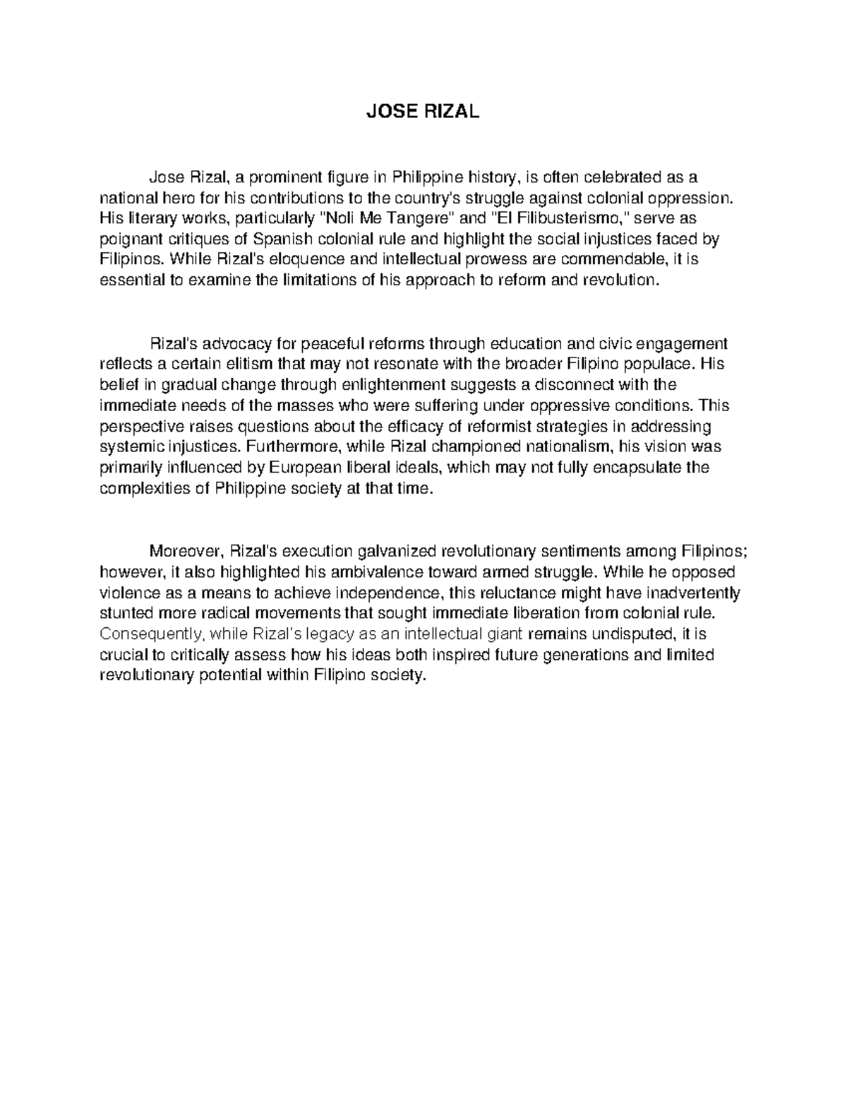 JOSE Rizal - JOSE RIZAL Jose Rizal, a prominent figure in Philippine ...