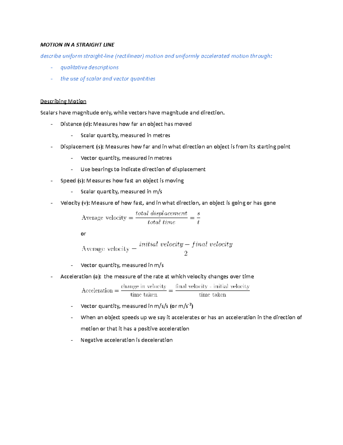 PH11 Module 1 Kinematics - MOTION IN A STRAIGHT LINE describe uniform ...