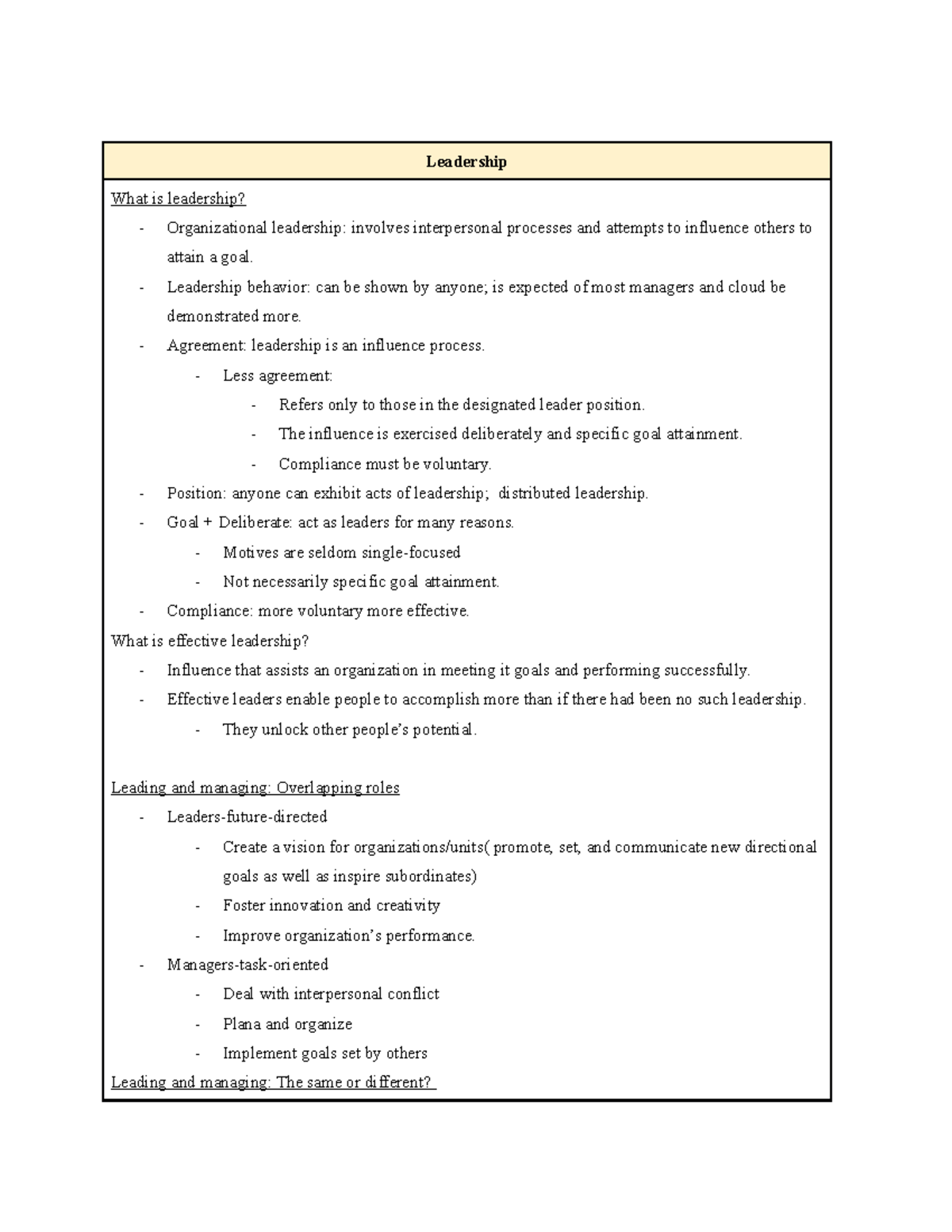 Chapter 8 - key points - Leadership What is leadership ...