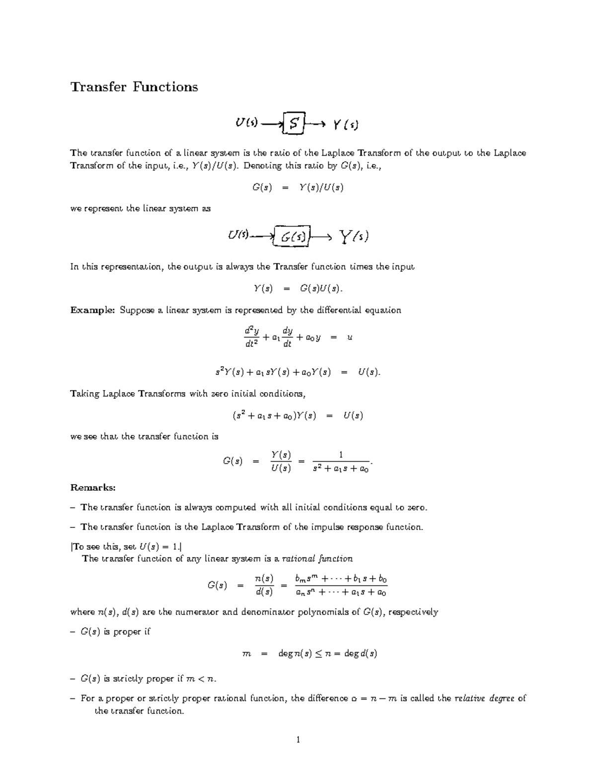 Open loop transfer function - Transfer Functions The transfer function ...