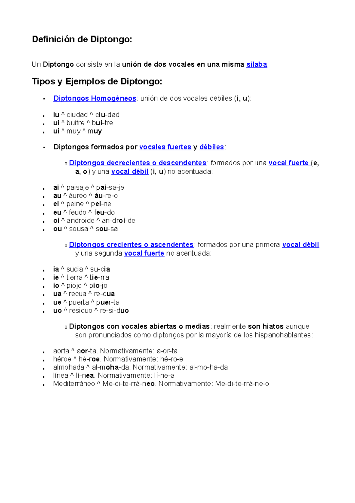 Diptongo e hiato definicion - Definición de Diptongo: Un Diptongo ...