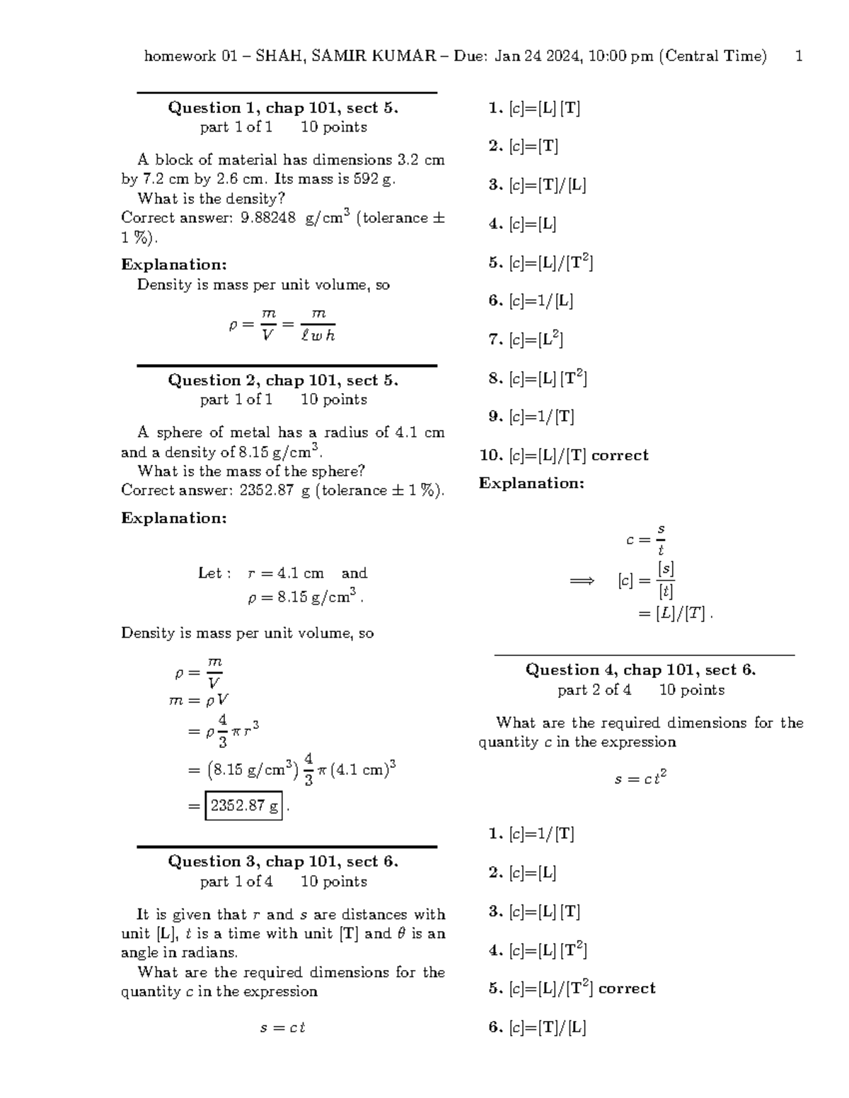 1st hw - First homework - Question 1, chap 101, sect 5. part 1 of 1 10 ...