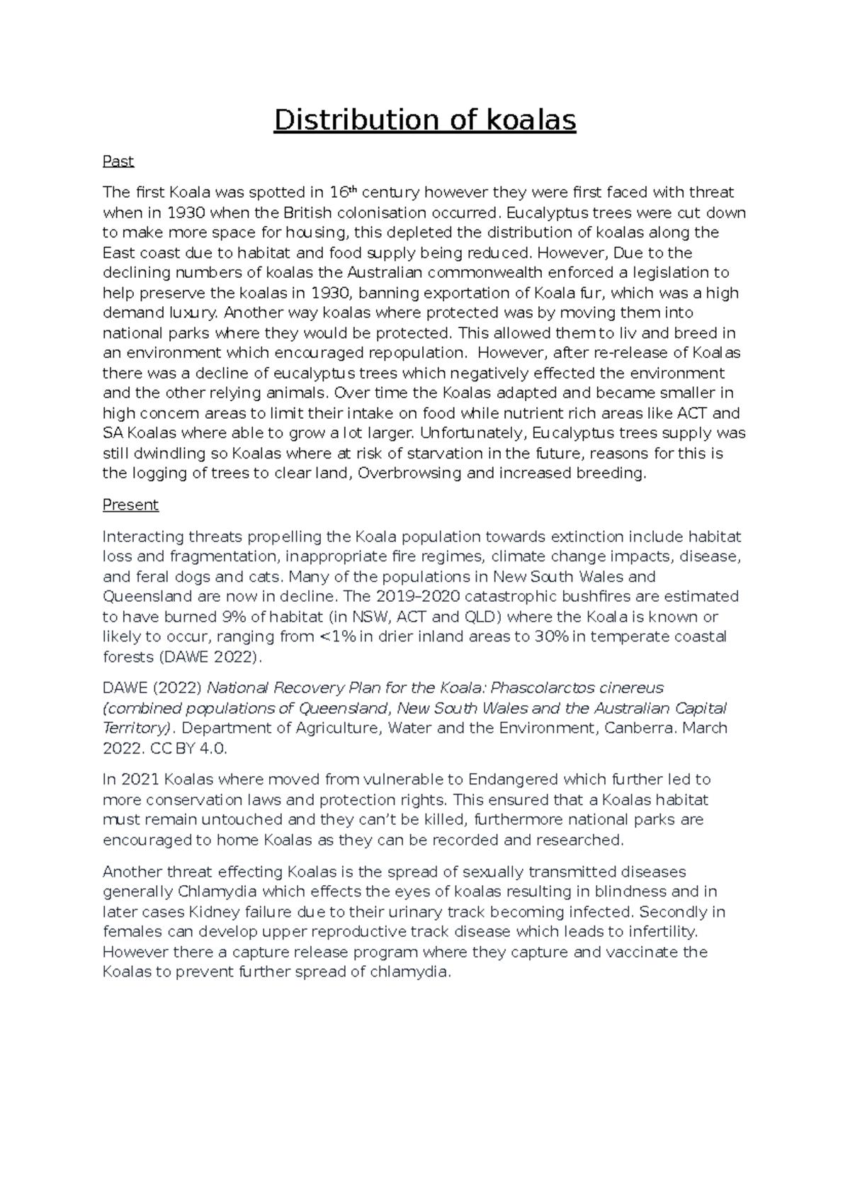 Distribution of koalas - Distribution of koalas Past The first Koala ...