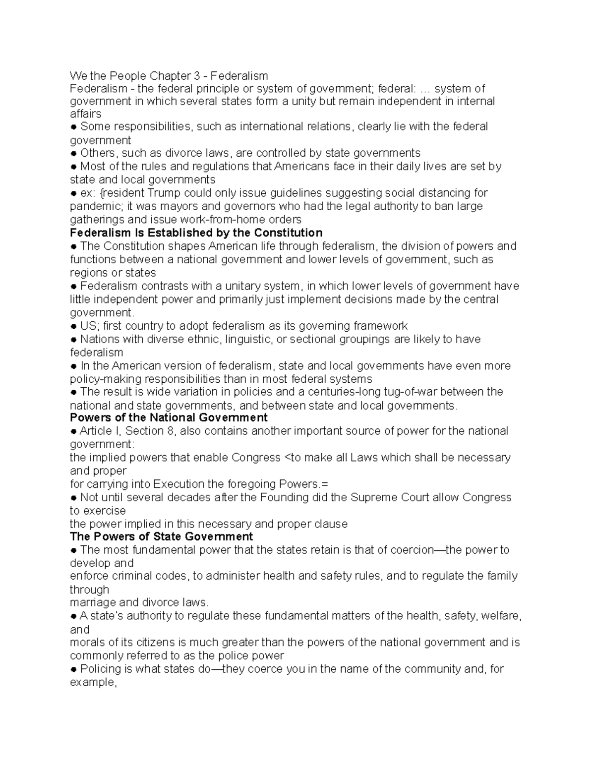 Chapter 3 outline - We the People Chapter 3 - Federalism Federalism ...
