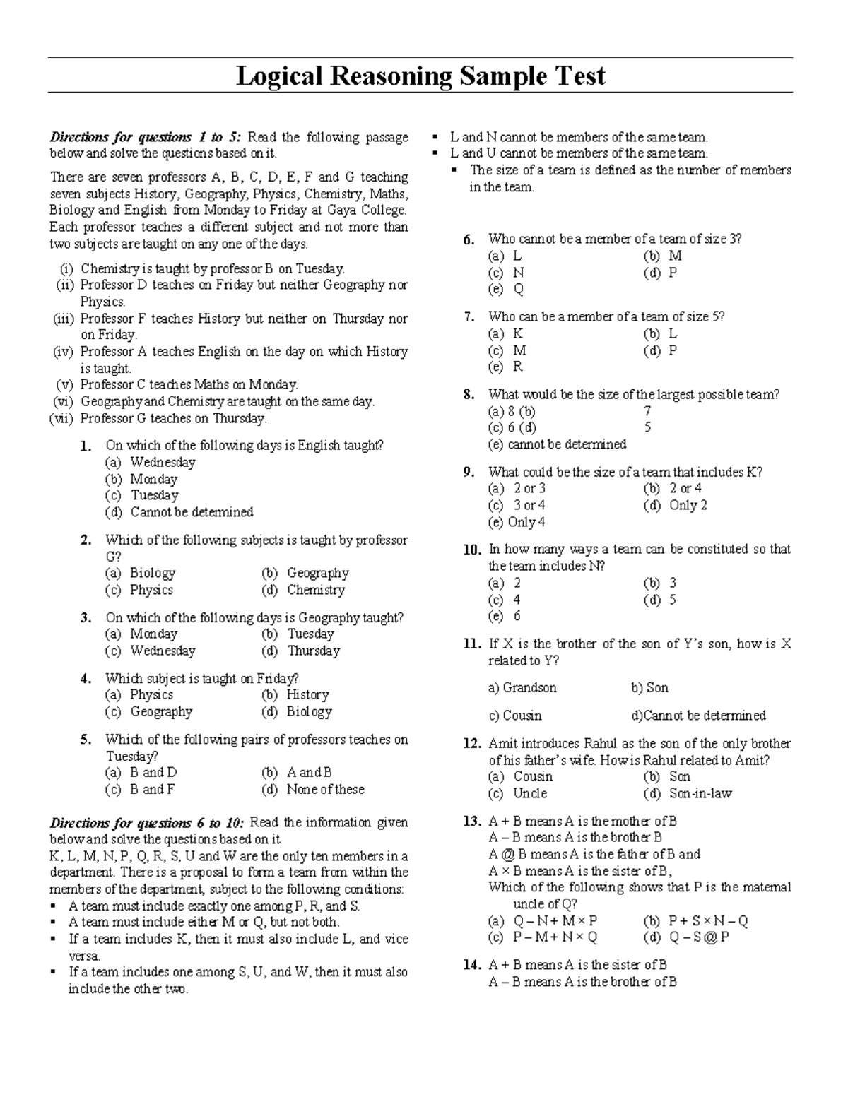 Logical+Reasoning copy - Directions for questions 1 to 5: Read the ...