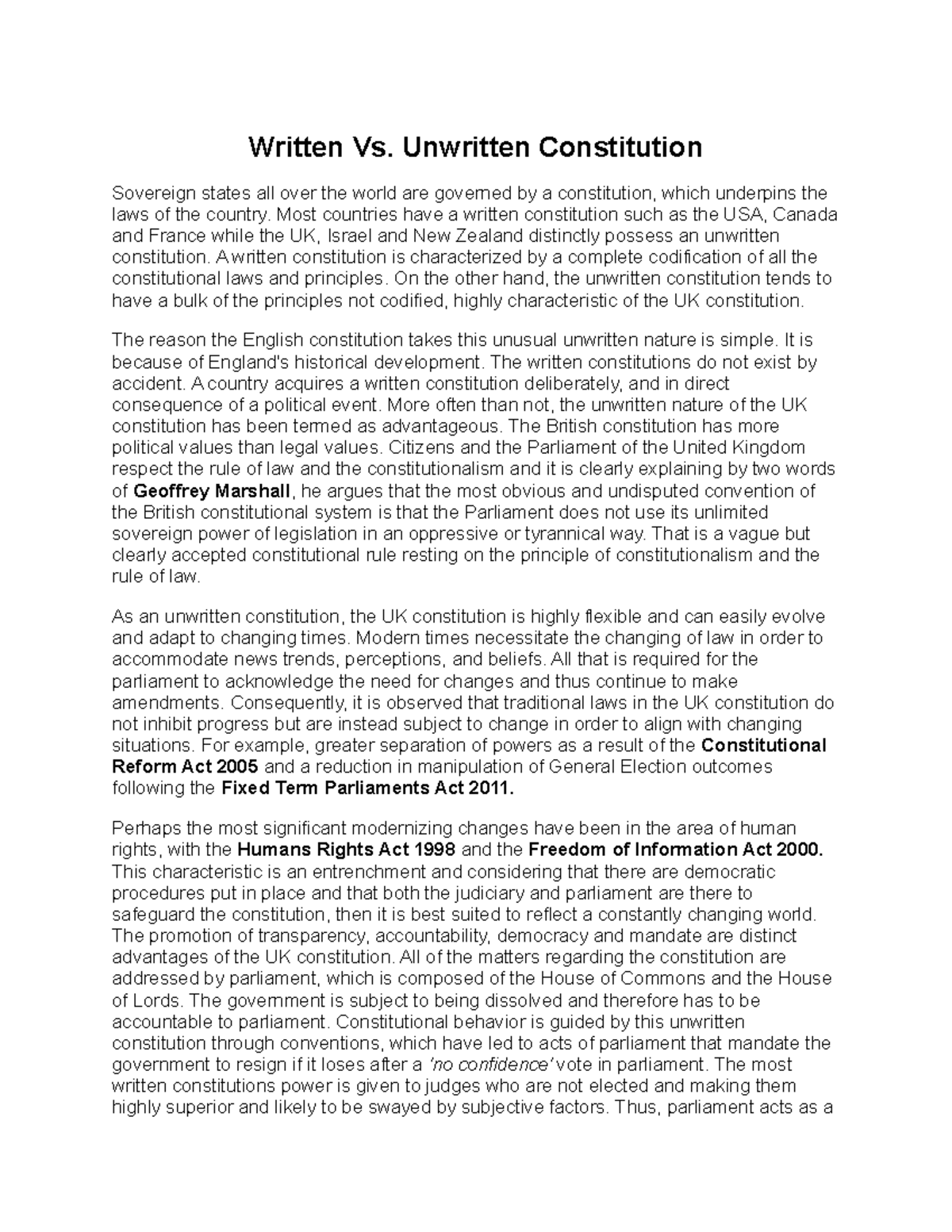 Written v Unwritten - Written Vs. Unwritten Constitution Sovereign ...
