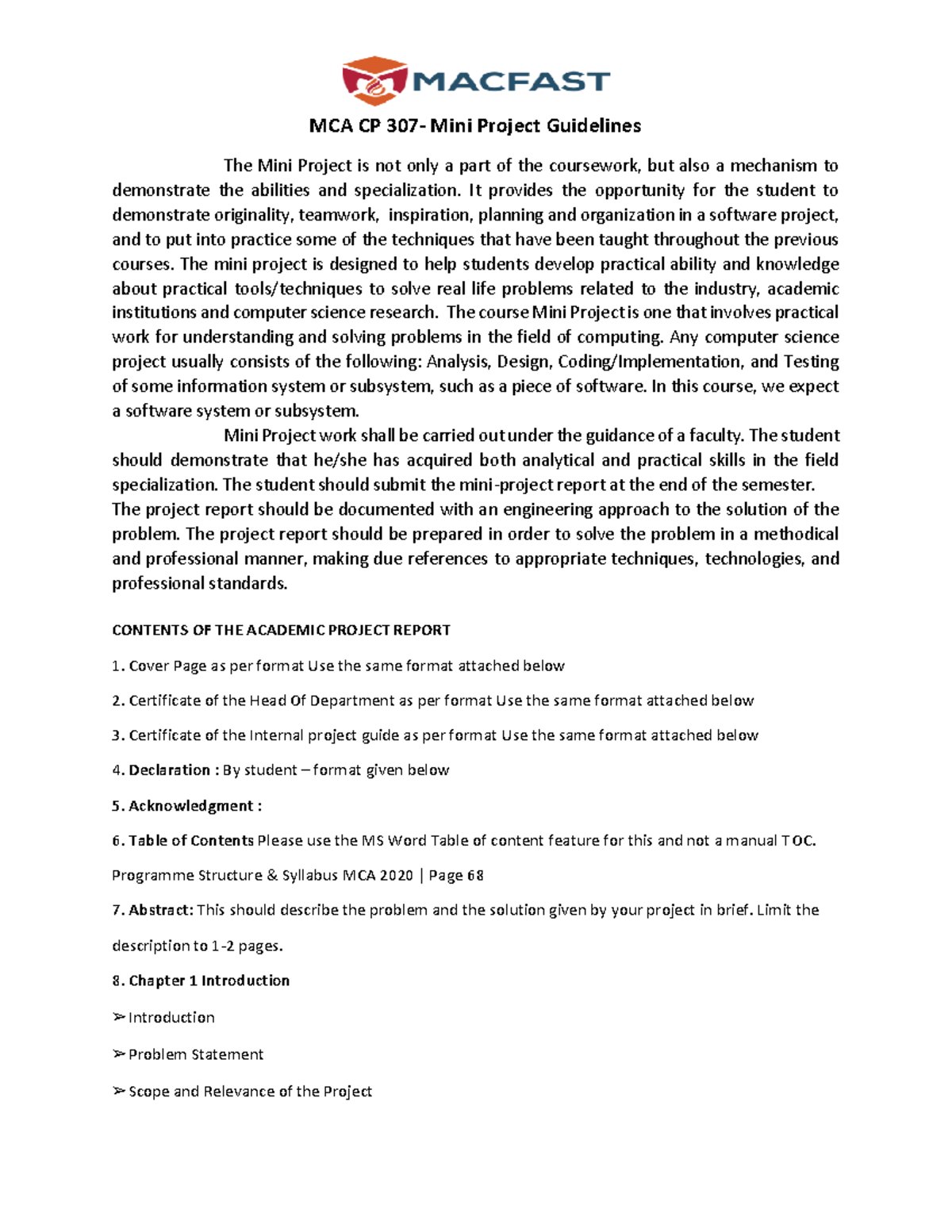 Mini Project Guidlines - MCA CP 307- Mini Project Guidelines The Mini ...