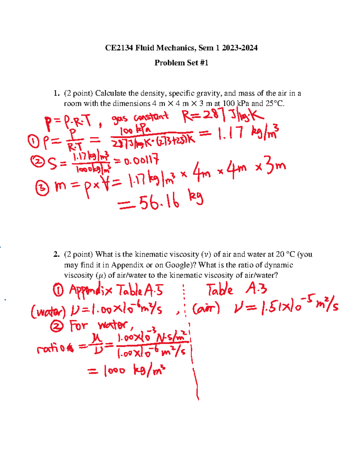 CE2134 Homework 1Solution 2324 - CE2134 Fluid Mechanics, Sem 1 2023 ...