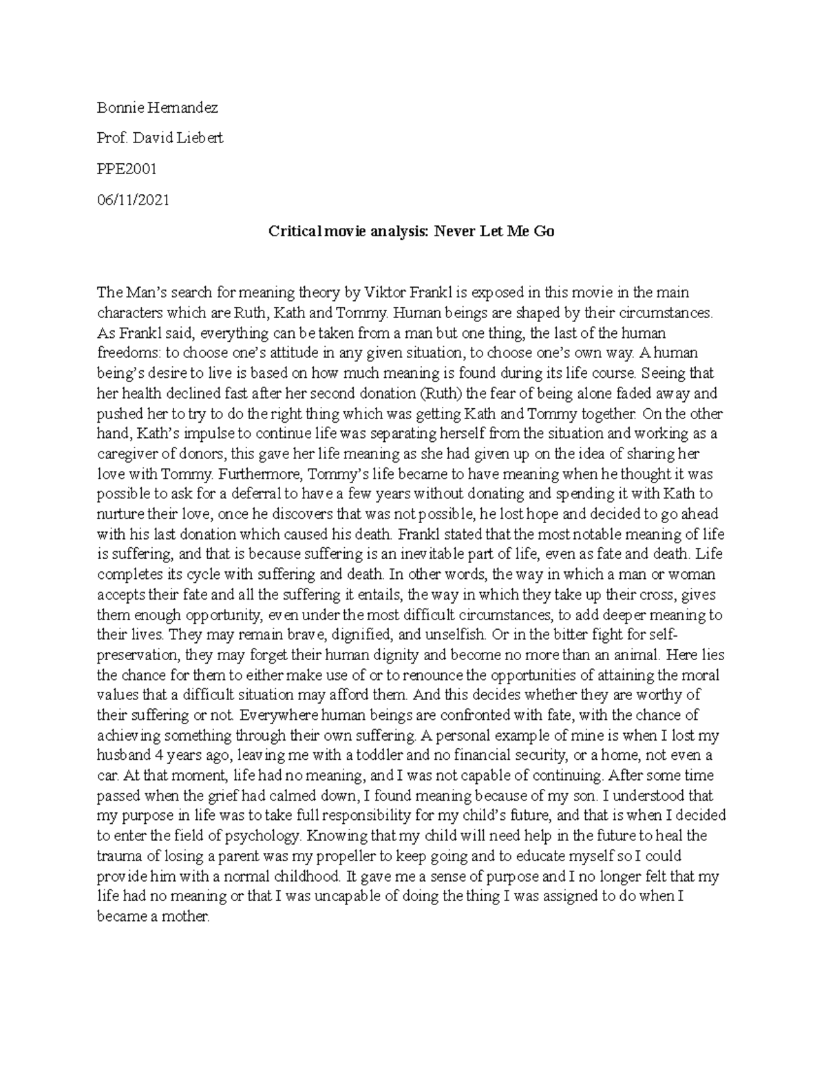 Critical movie analysis 2 - Bonnie Hernandez Prof. David Liebert PPE 06 ...