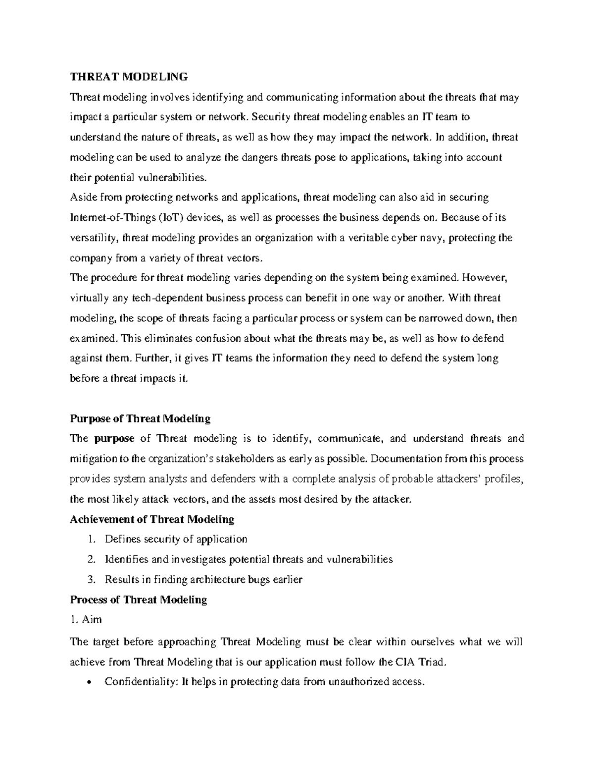 Threat Modeling - THREAT MODELING Threat modeling involves identifying ...