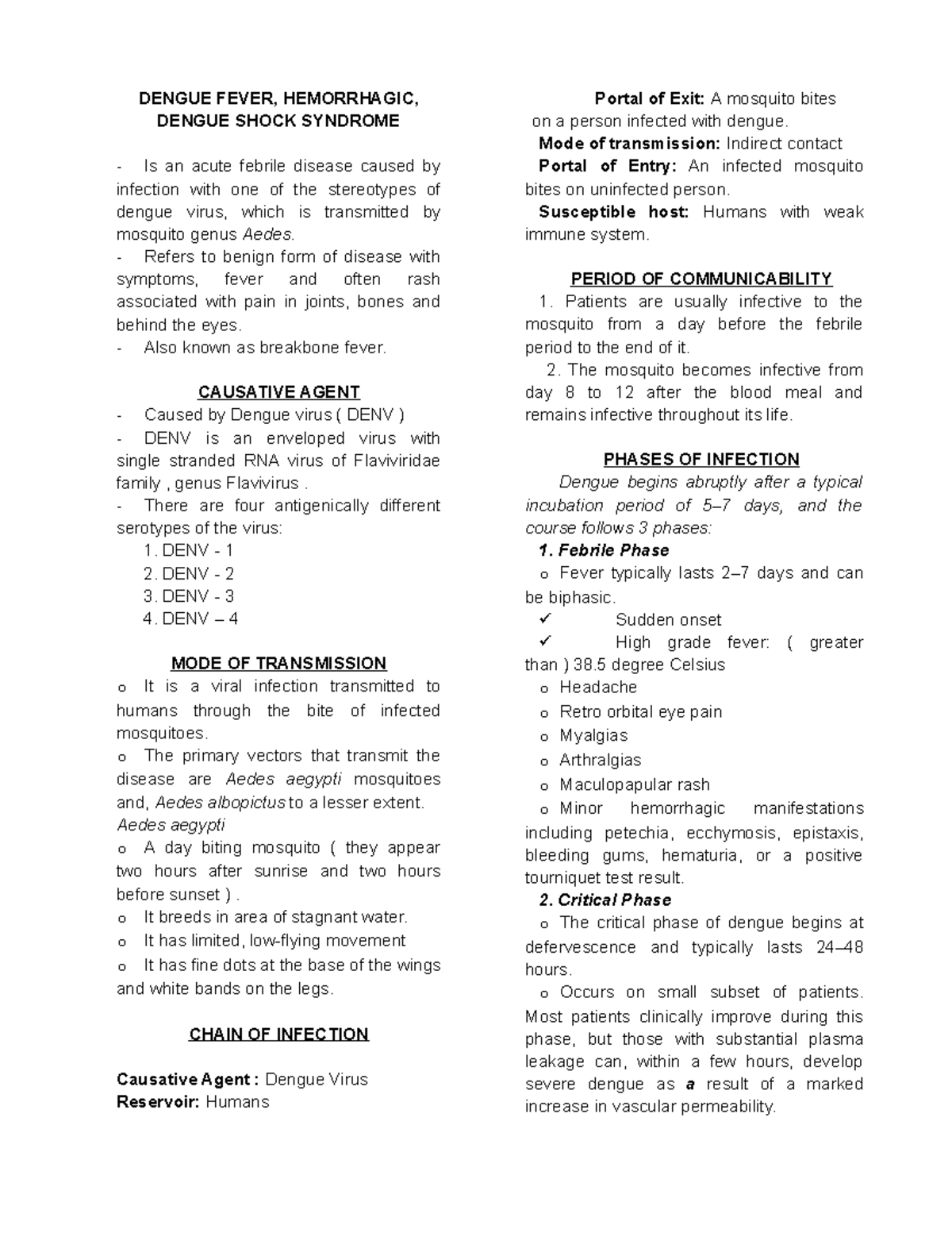 Handout Dengue Fever ( Patangan AND Rakim ) - DENGUE FEVER, HEMORRHAGIC ...