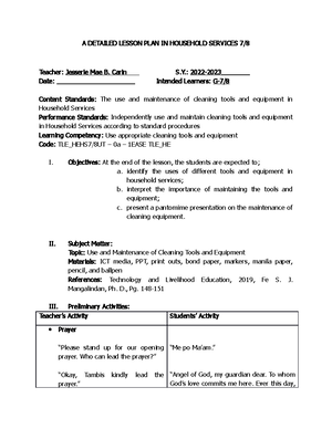 Detailed Lesson PLAN - DETAILED LESSON PLAN I. Learning Competencies A ...