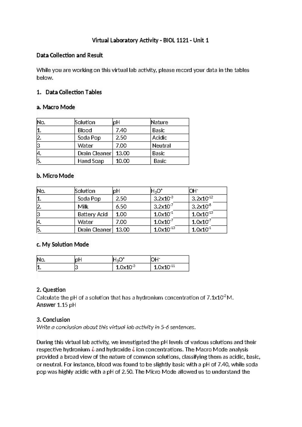 Unit 1 Virtual Lab Assignment Virtual Laboratory Activity Biol 1121