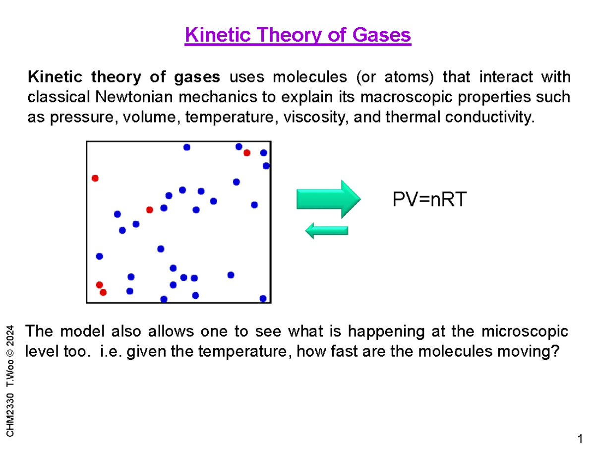 14. Kinetic Theory of Gases - CHM2330 T © 2024 Kinetic Theory of Gases ...
