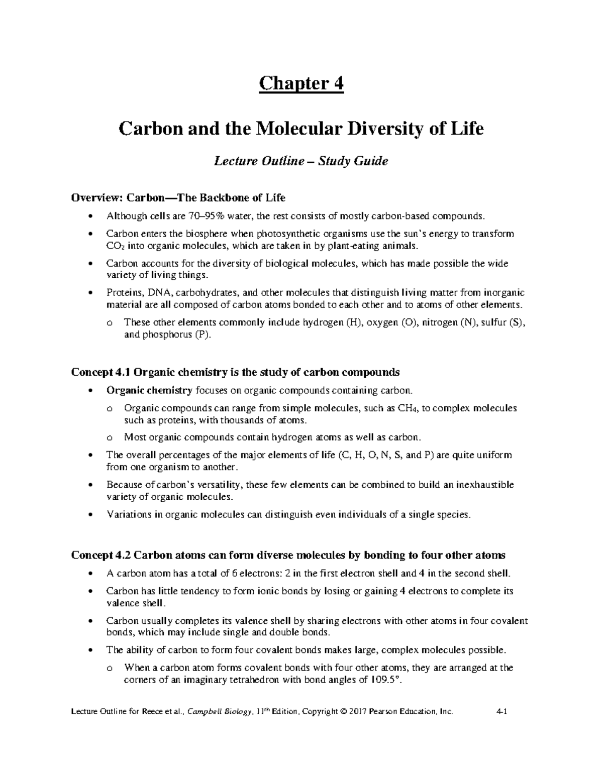 Chapter 4 Lecture Outline - Lecture Outline for Reece et al., Campbell ...