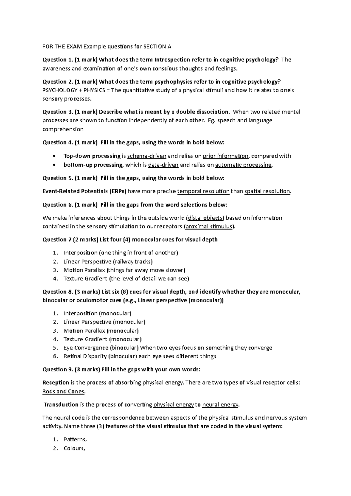 Revision for exam Nov 23 - FOR THE EXAM Example ques ons for SECTION A ...